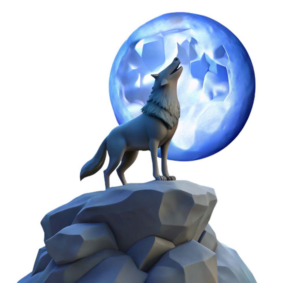 impressionante vintage 3d render Lobo uivando às lua profissional 56408940 PNG
