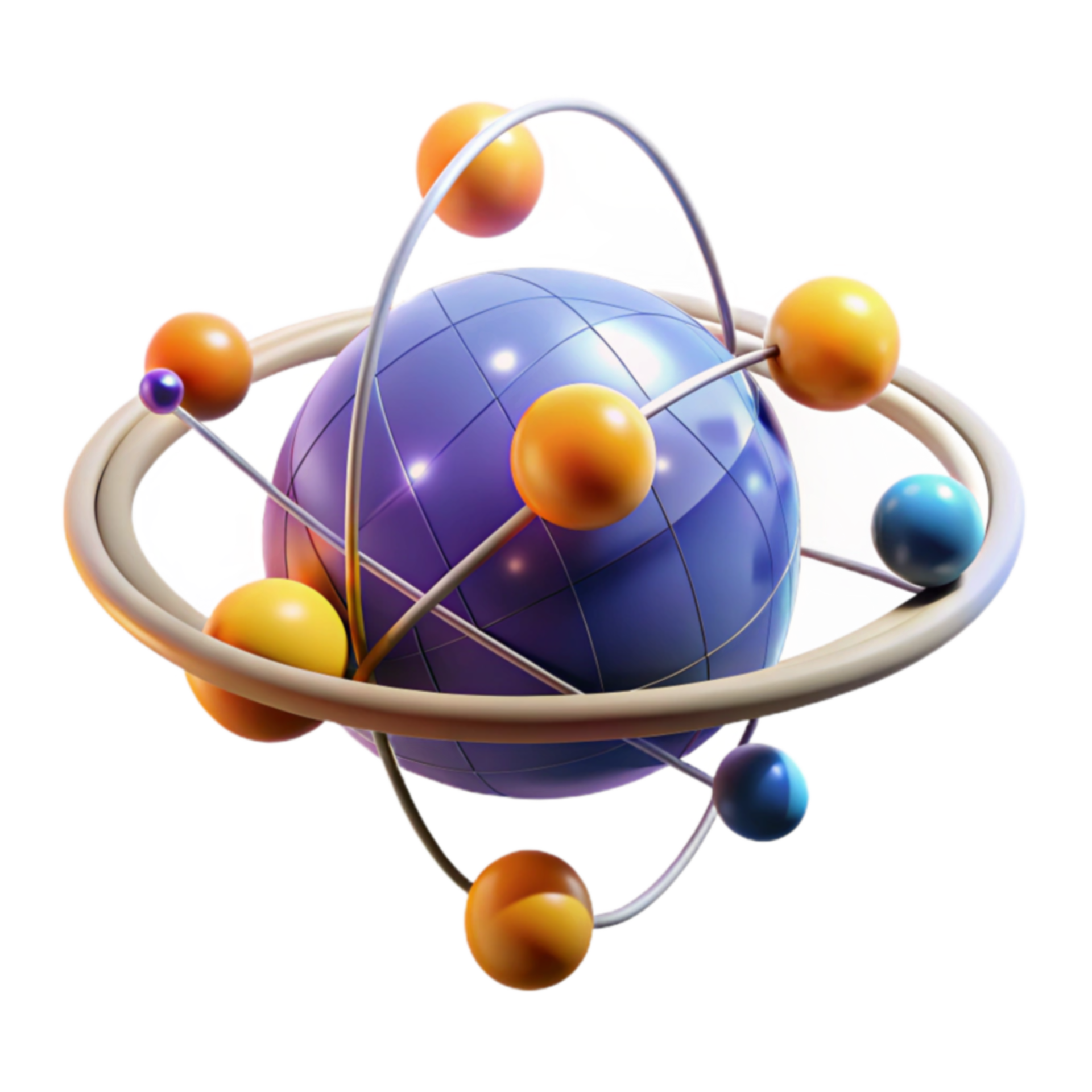 Abstract Atomic Model Colorful 3d Sphere And Orbiting Particles