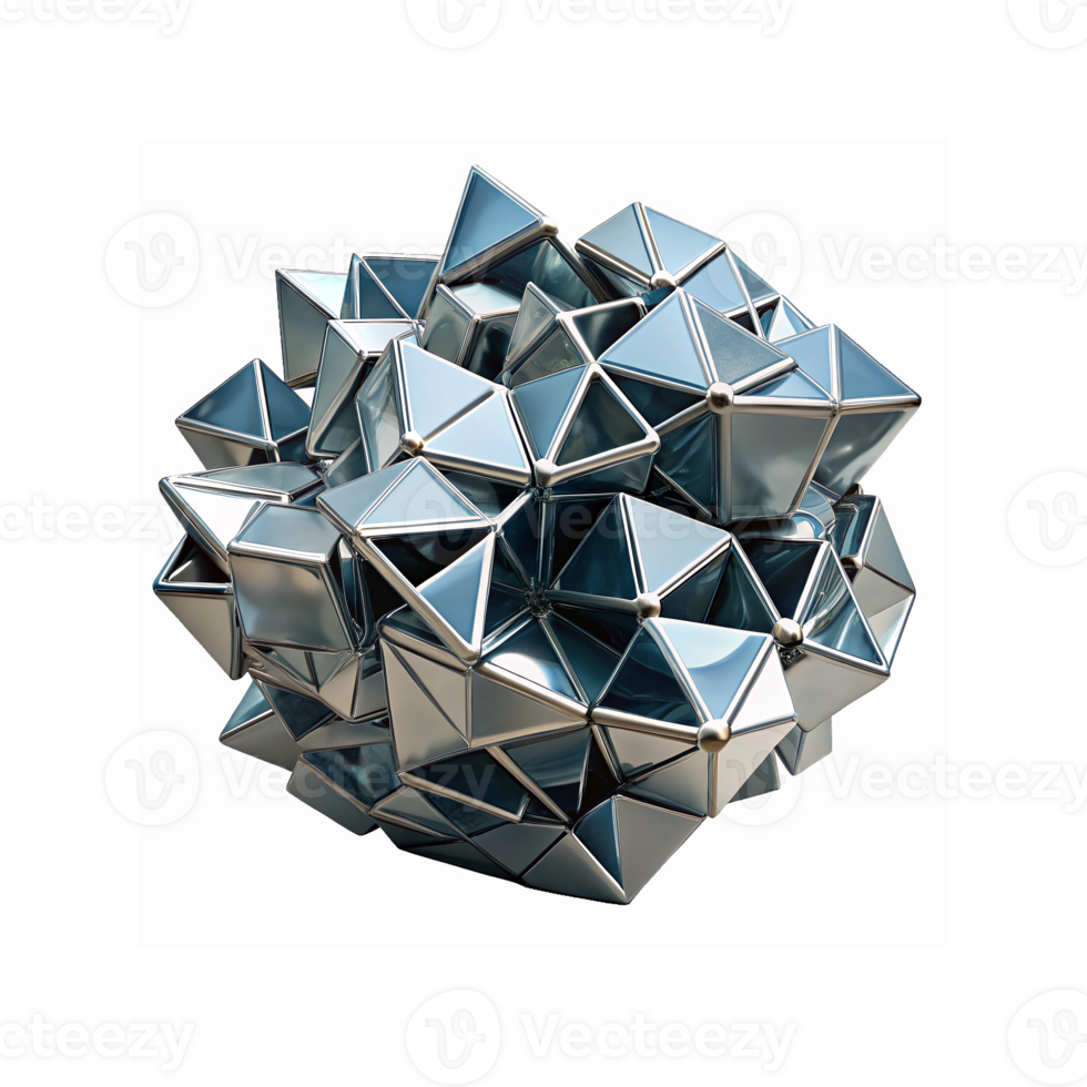 Abstract Metal Geometric 3d Shape With Triangular Chrome Surfaces And Reflective Metallic