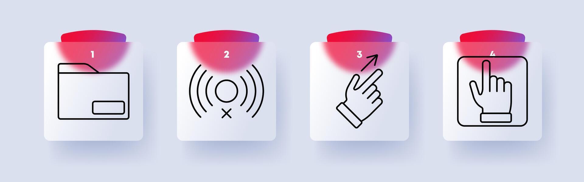 Interface set icon. Folder, disabled signal, touch gestures, swipe action, interaction, digital ...