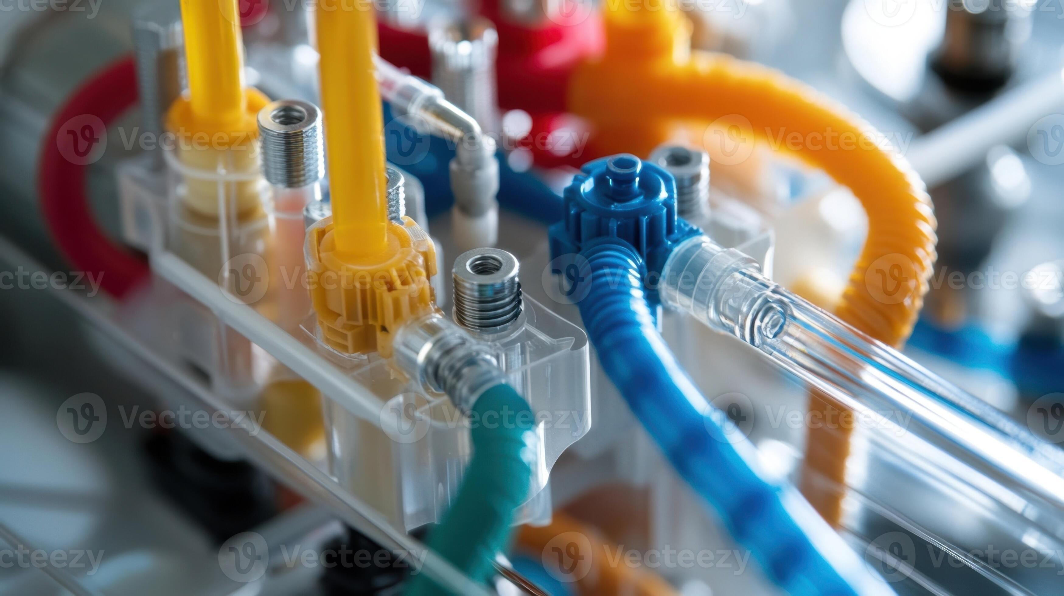Close up of colorful scientific laboratory tubes and connectors 56426009 Stock Photo at Vecteezy