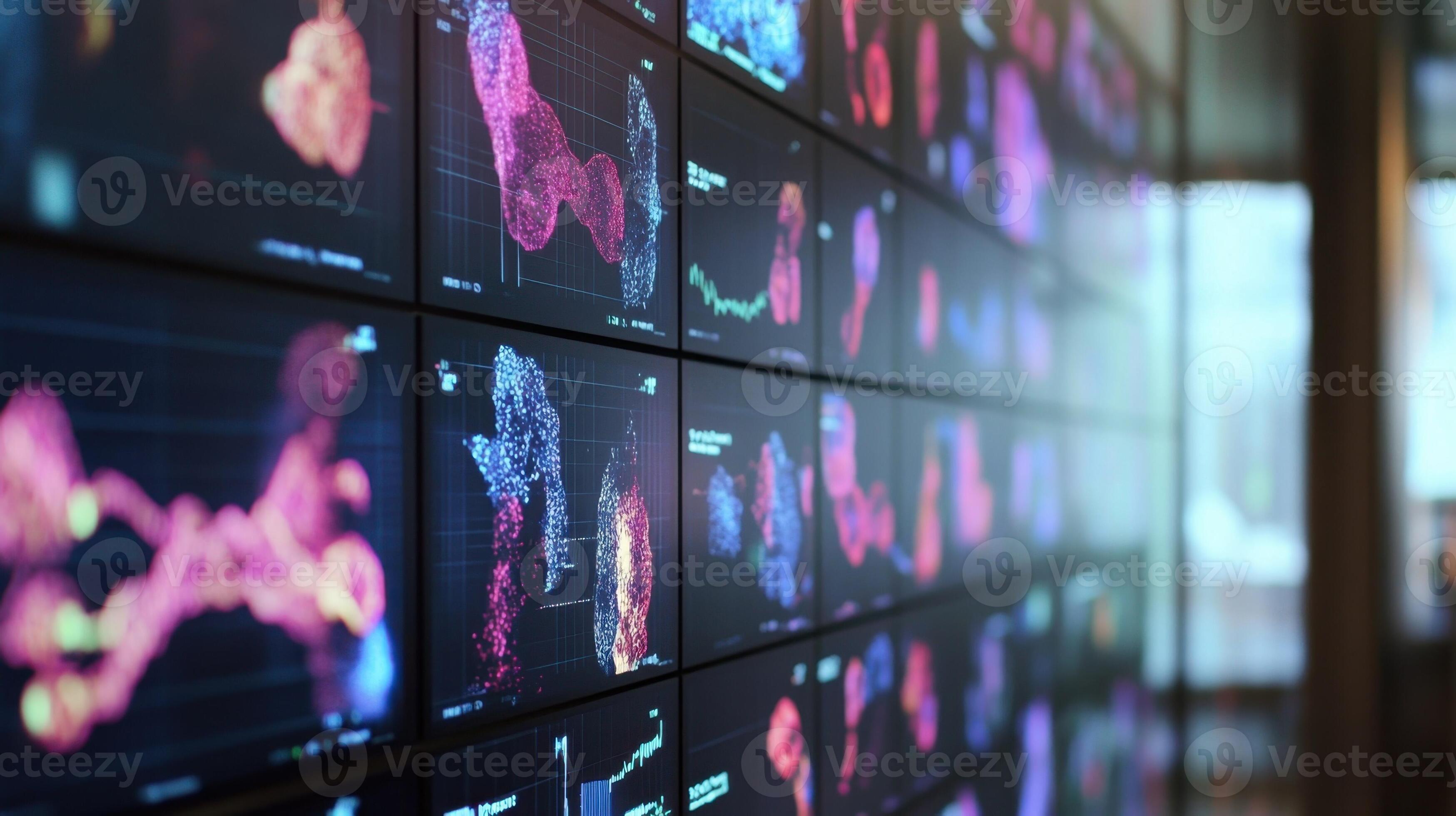 Analyzing complex data visualizations on multiple screens 56426131 Stock Photo at Vecteezy