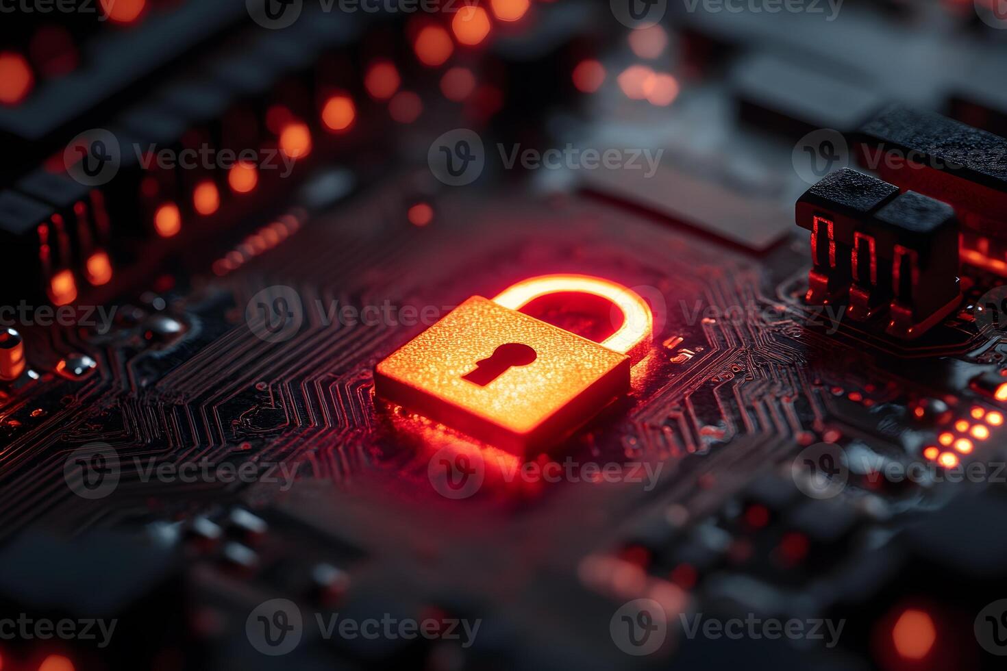 Cybersecurity Concept With Glowing Lock Digital Protection And Data