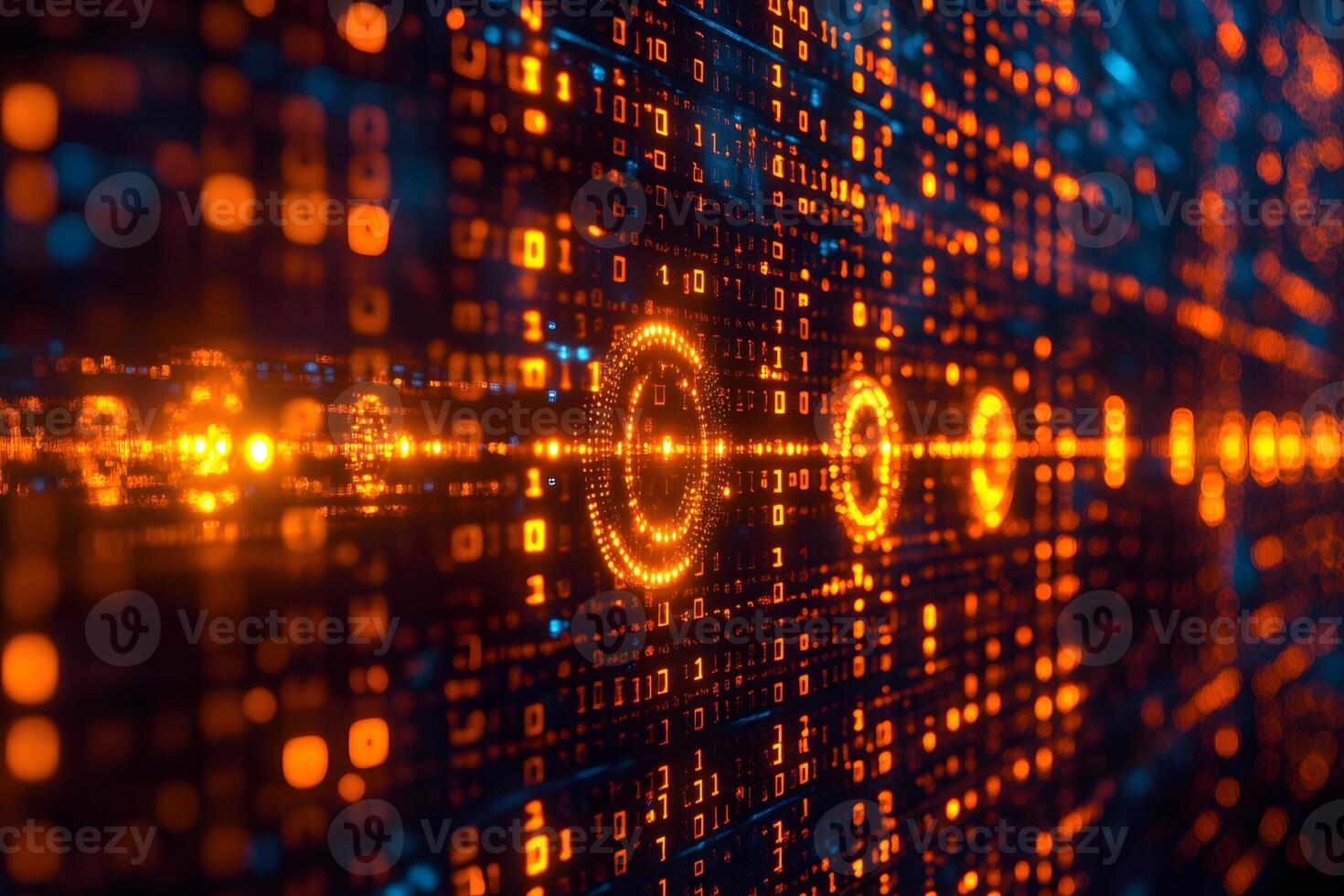 Futuristic Digital Data Stream with Binary Code and Glowing Orange Lights 56429094 Stock Photo ...