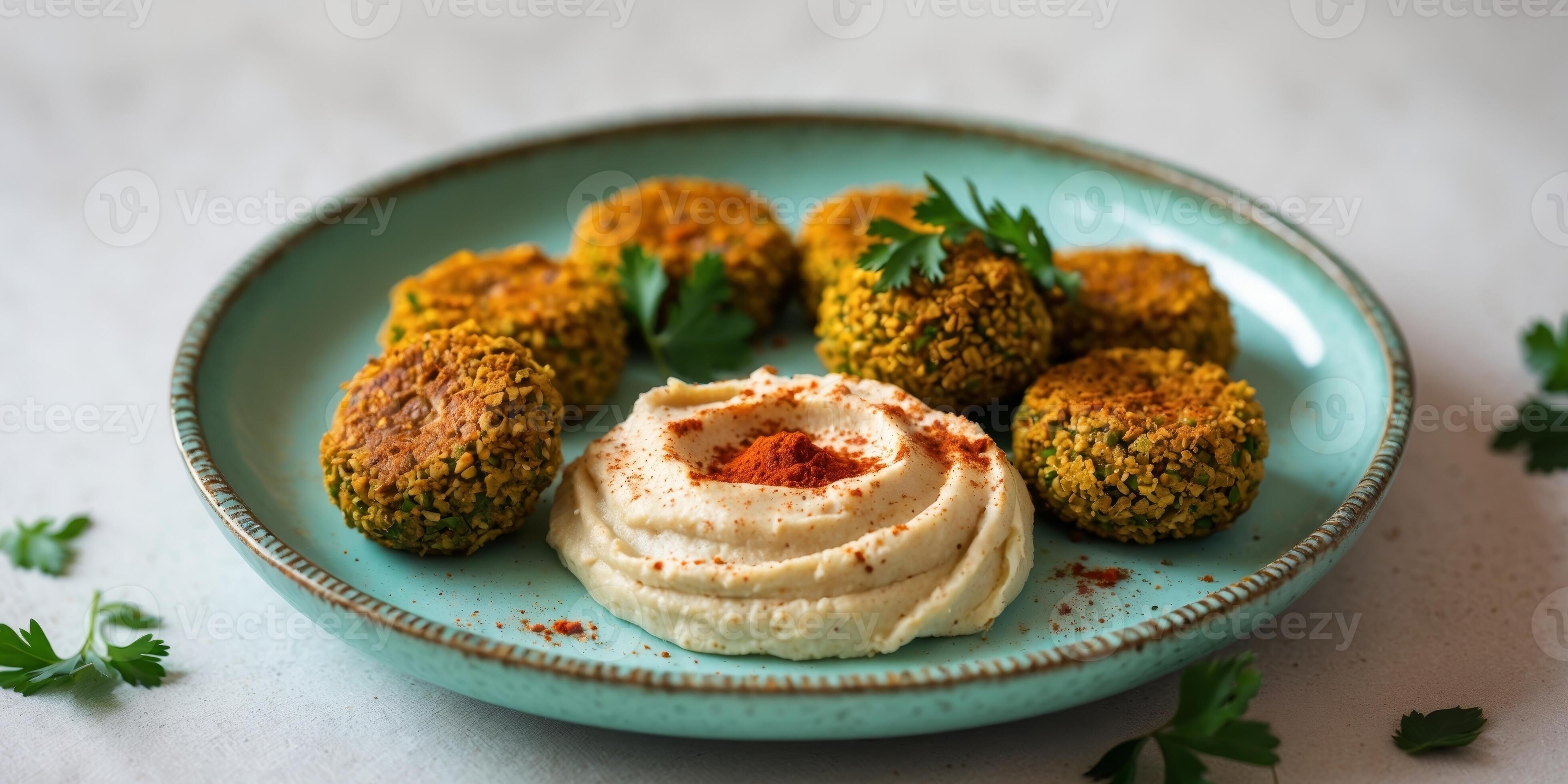 traditional Middle Eastern cuisine with hummus and falafel served on a ...