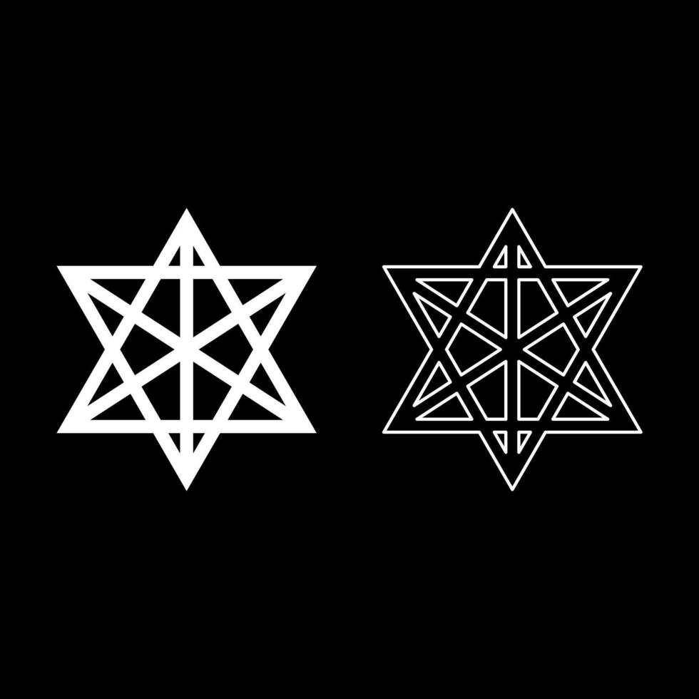 Metatron Cube Sacred Geometry Set Icon White Color Solid Fill Outline Contour Line Style