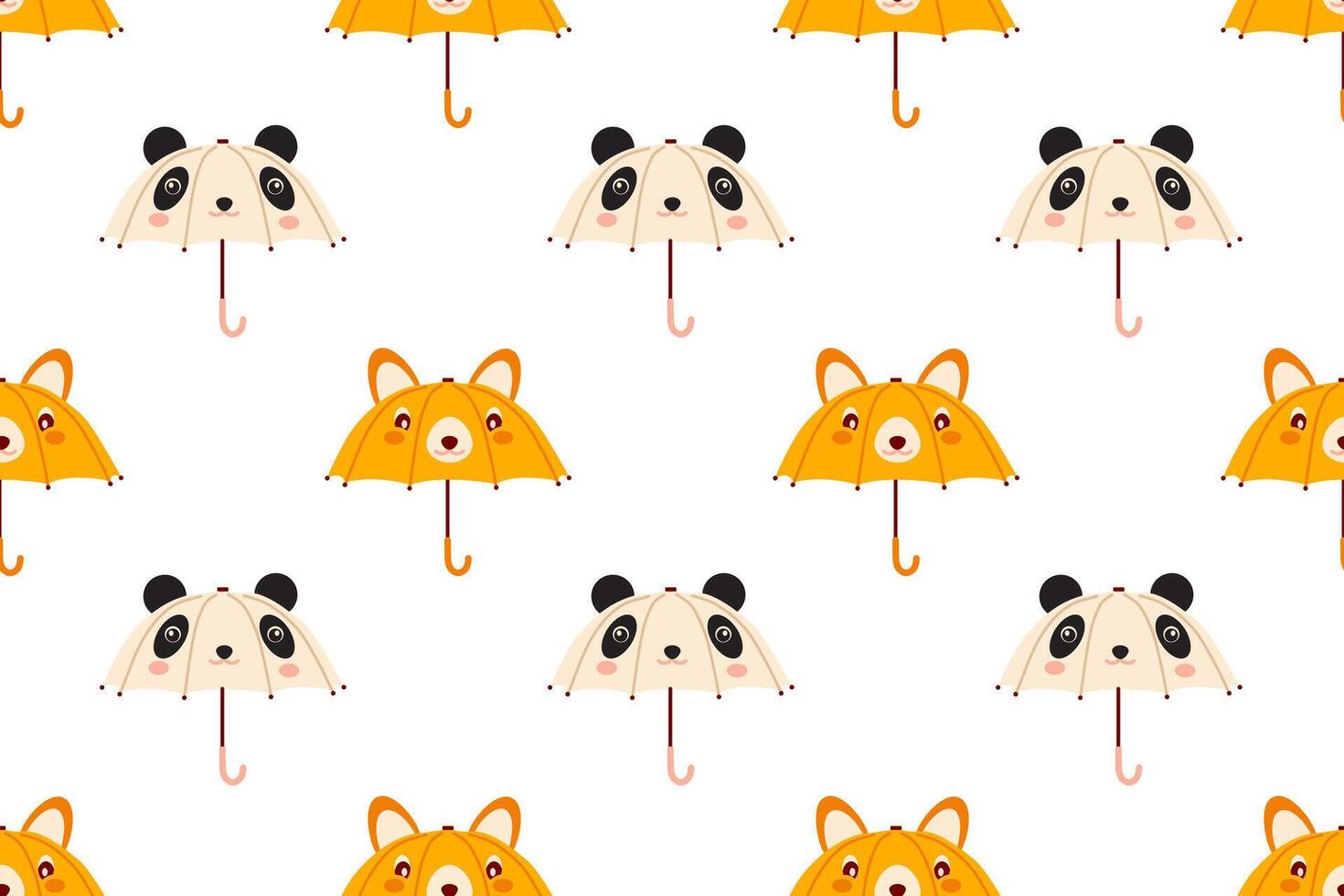 Kids Seamless pattern of various umbrellas. Open, folded, and closed umbrellas. Parasols for ...