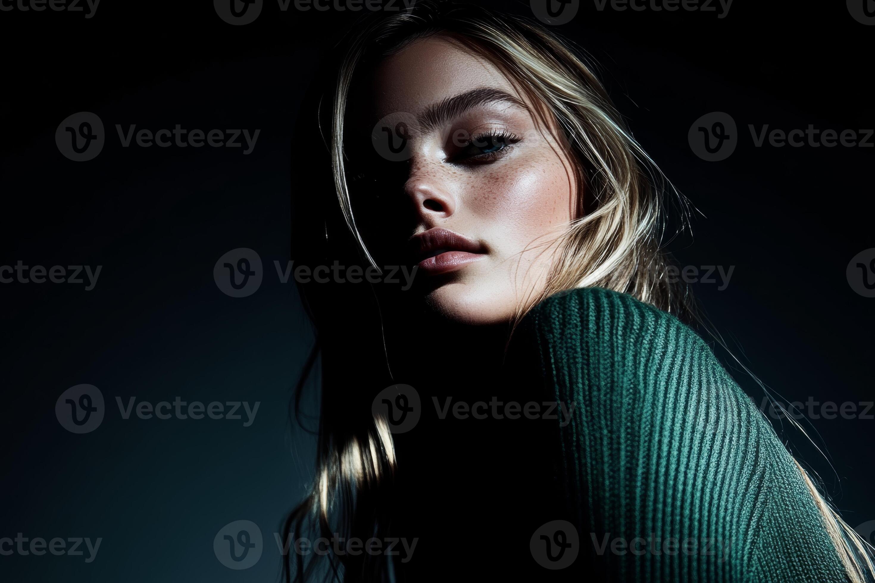 Captivating portrait of a woman with long hair and a subtle expression ...