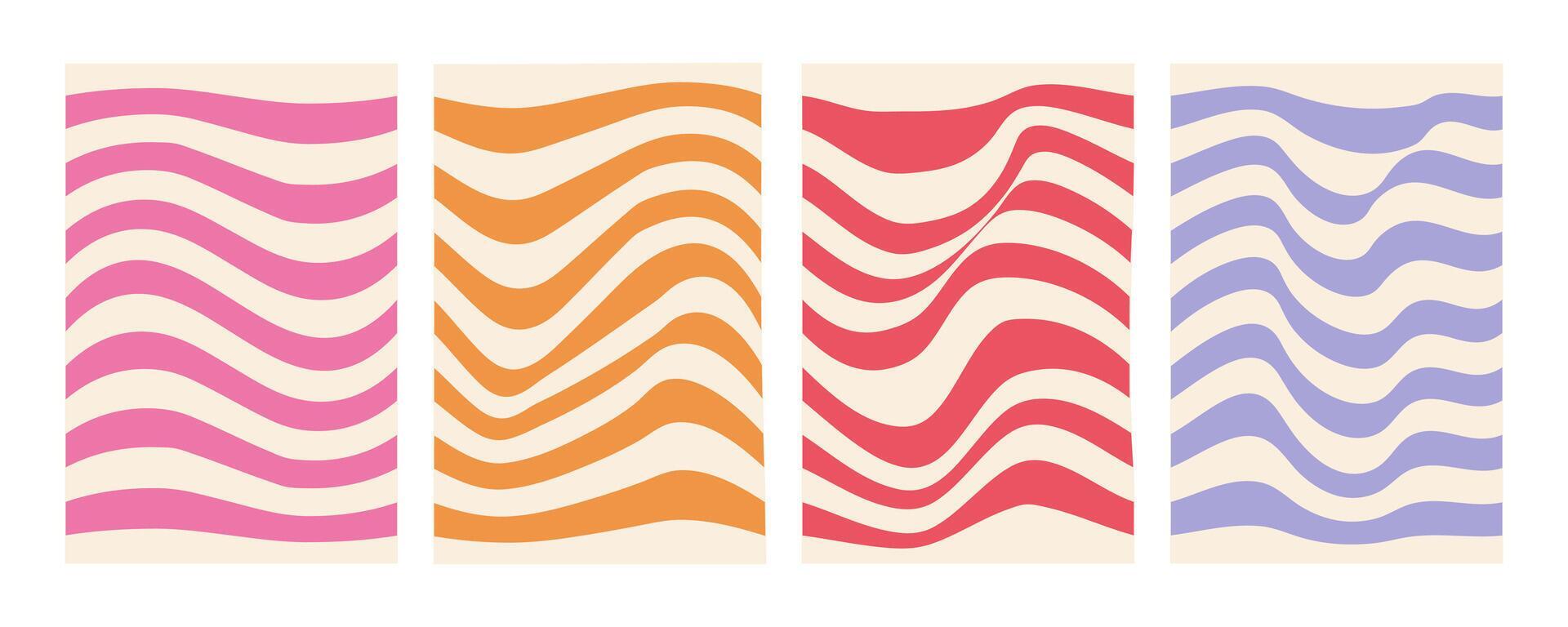 Groovy wave stripe set. Hand drawn groovy . Distorted vertical stripes, warped streaks, fluid ...