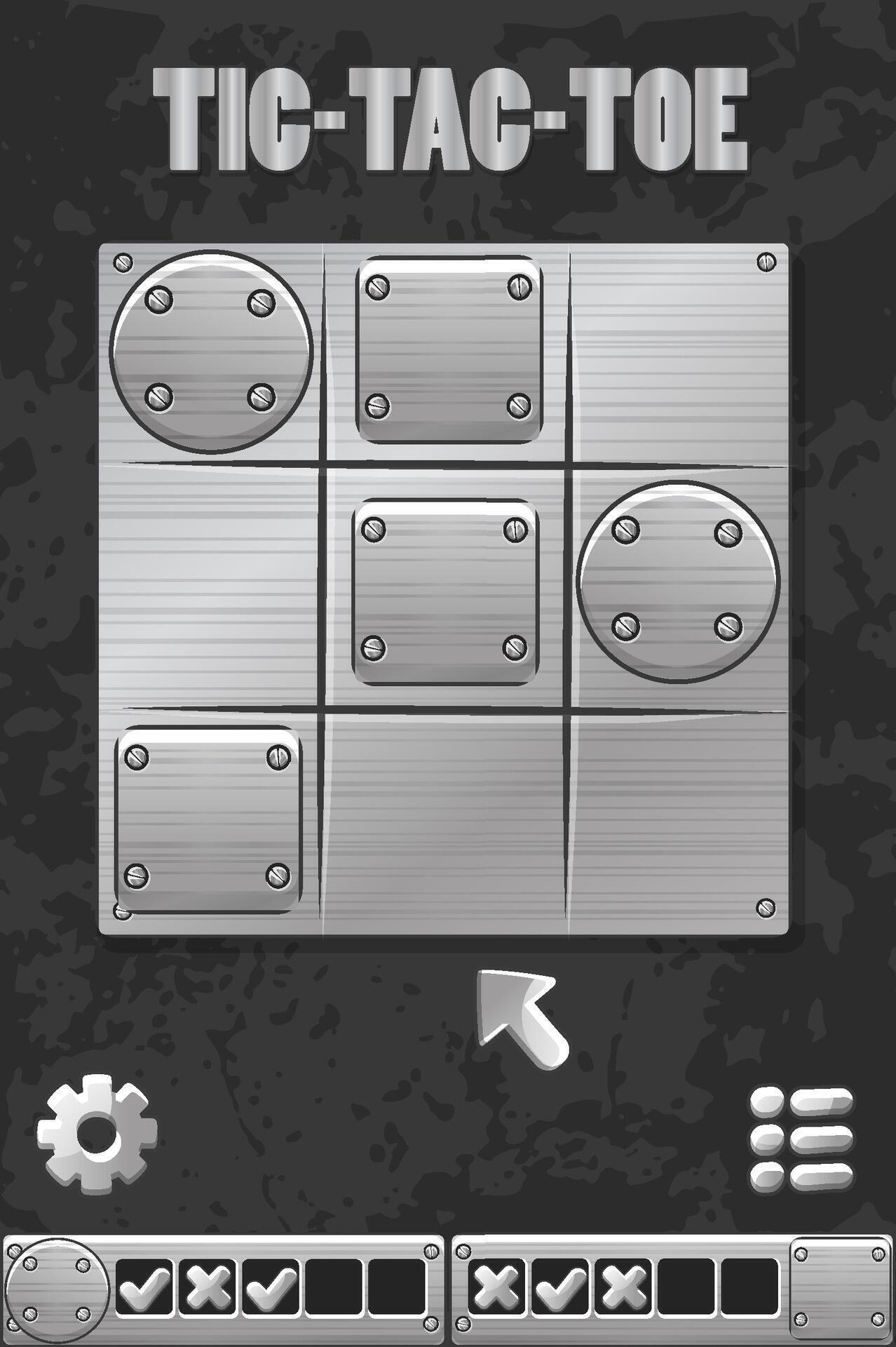 Tic Tac Toe Metal Style Ui Game With Cursor Arrow Cartoon Strategy