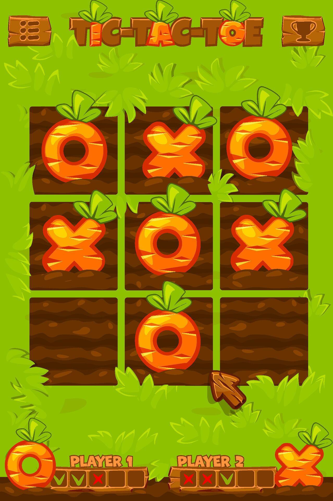 Board game TIC-TAC-TOE. Grass background with Carrots. Spring holiday ...