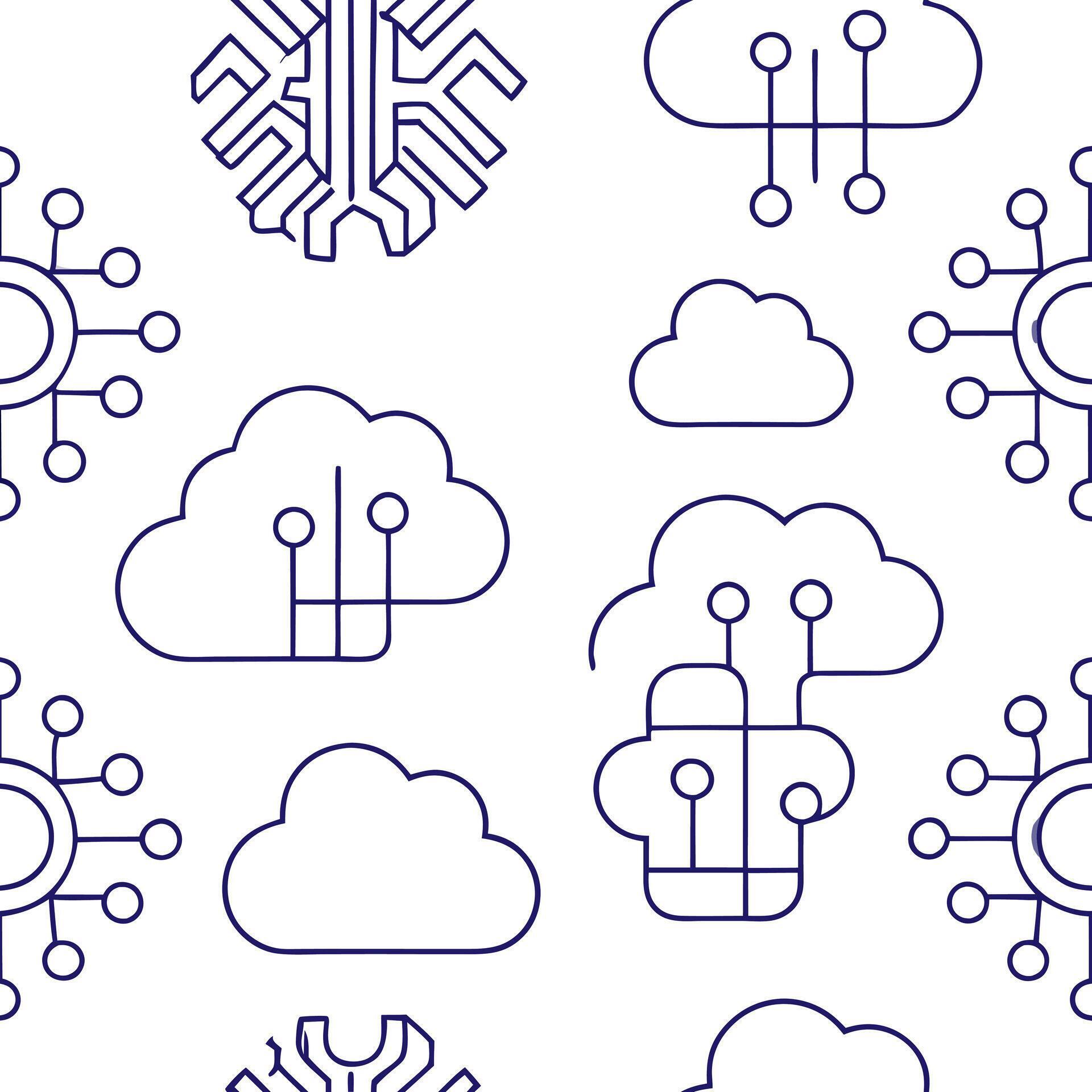 Create seamless tile patterns with futuristic technology inspired symbols including cloud ...