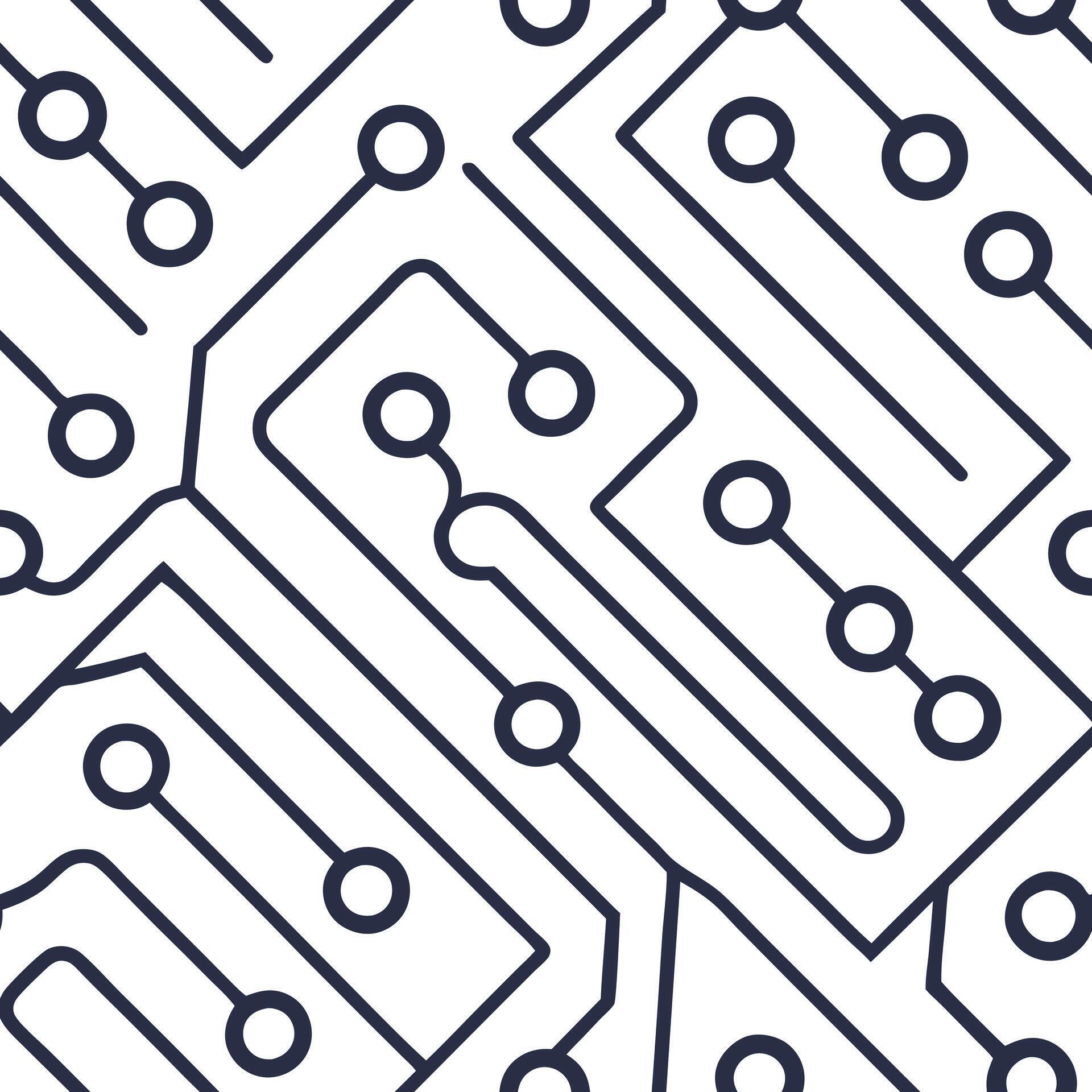 Design seamless tile patterns inspired by printed circuit boards with intricate trace details ...