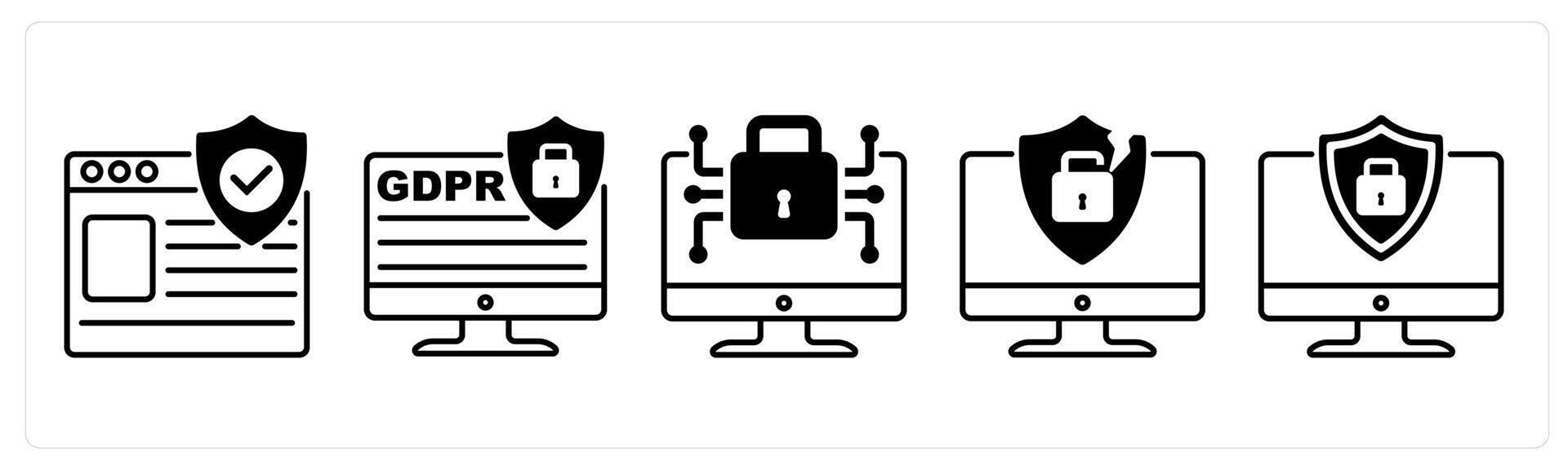Set Of 5 Gdpr Icons In Black Color As Protected Website Gdpr Site