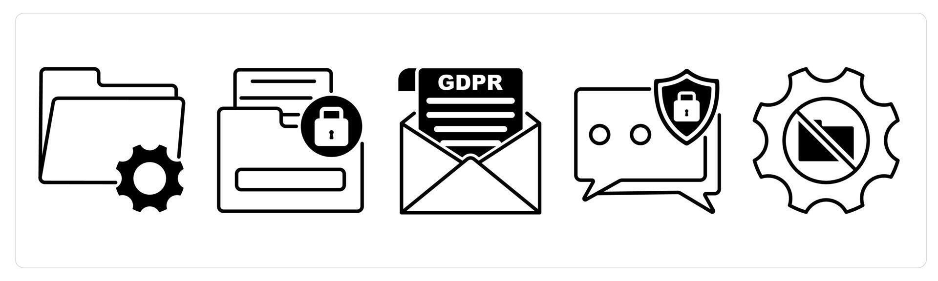 Set of 5 GDPR icons in black color as file setting, sensitive ...
