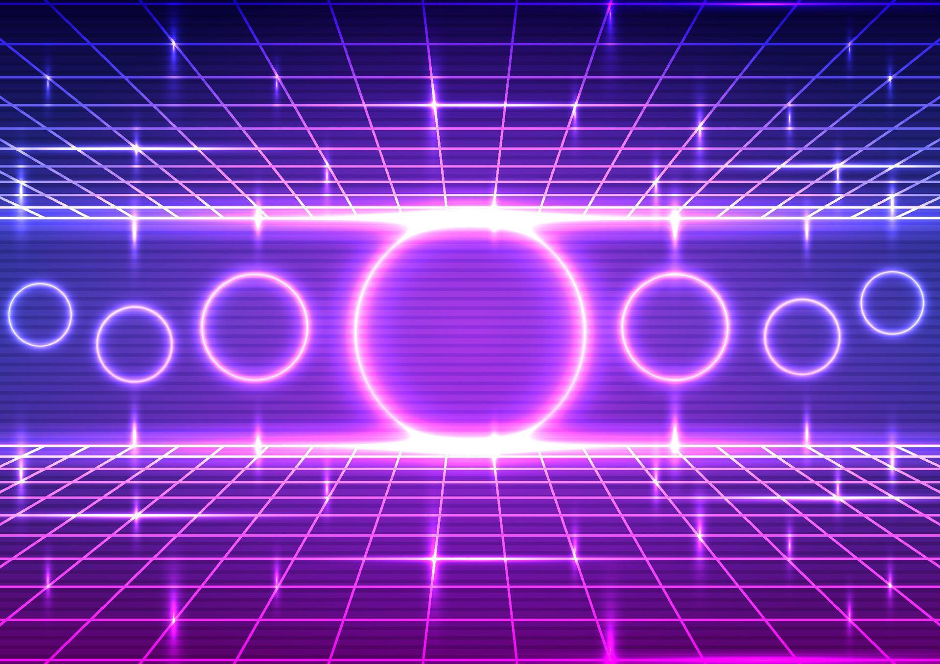 Digital retro technology background. Sci-Fi cyberpunk futuristic concept. Design for wireframe ...