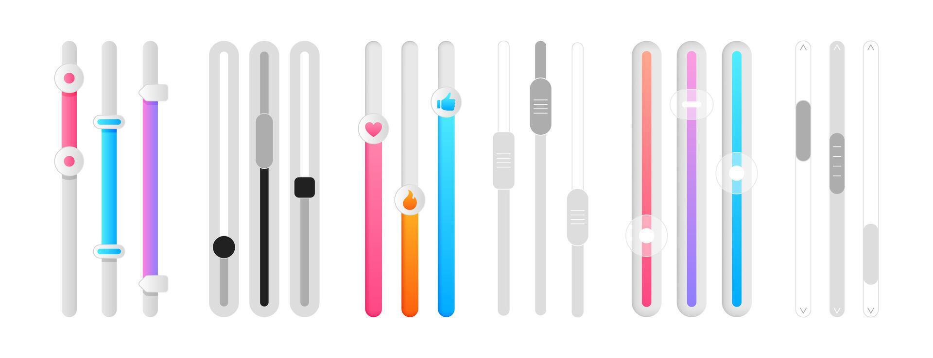 Scroll bars set. Vertical colored sliders or scrollbars. Web design elements for website or ...