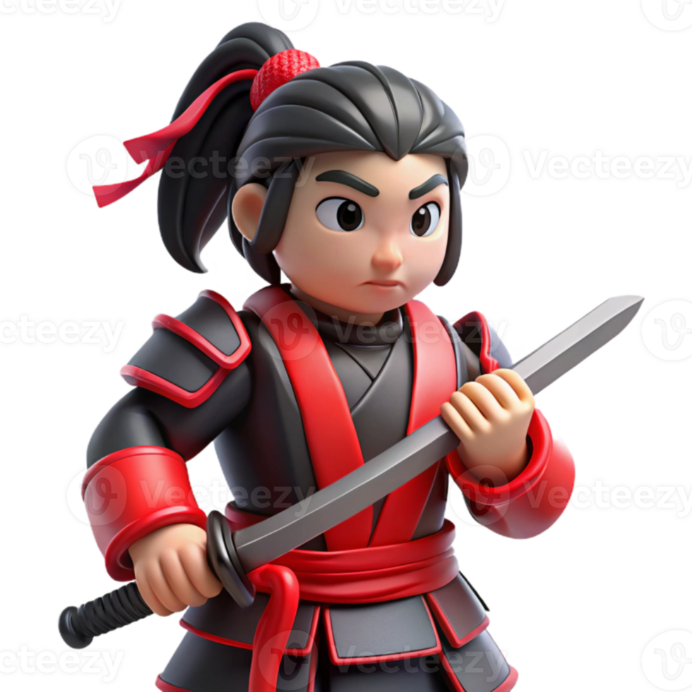 vibrant artistic 3D Render Young Samurai Warrior Illustration premium ...