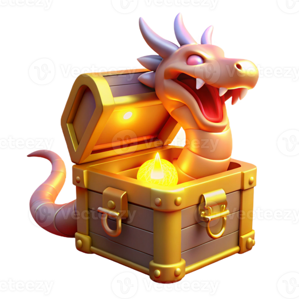 beautiful modern 3D Render Dragon Treasure Chest Illustration original 56477352 PNG