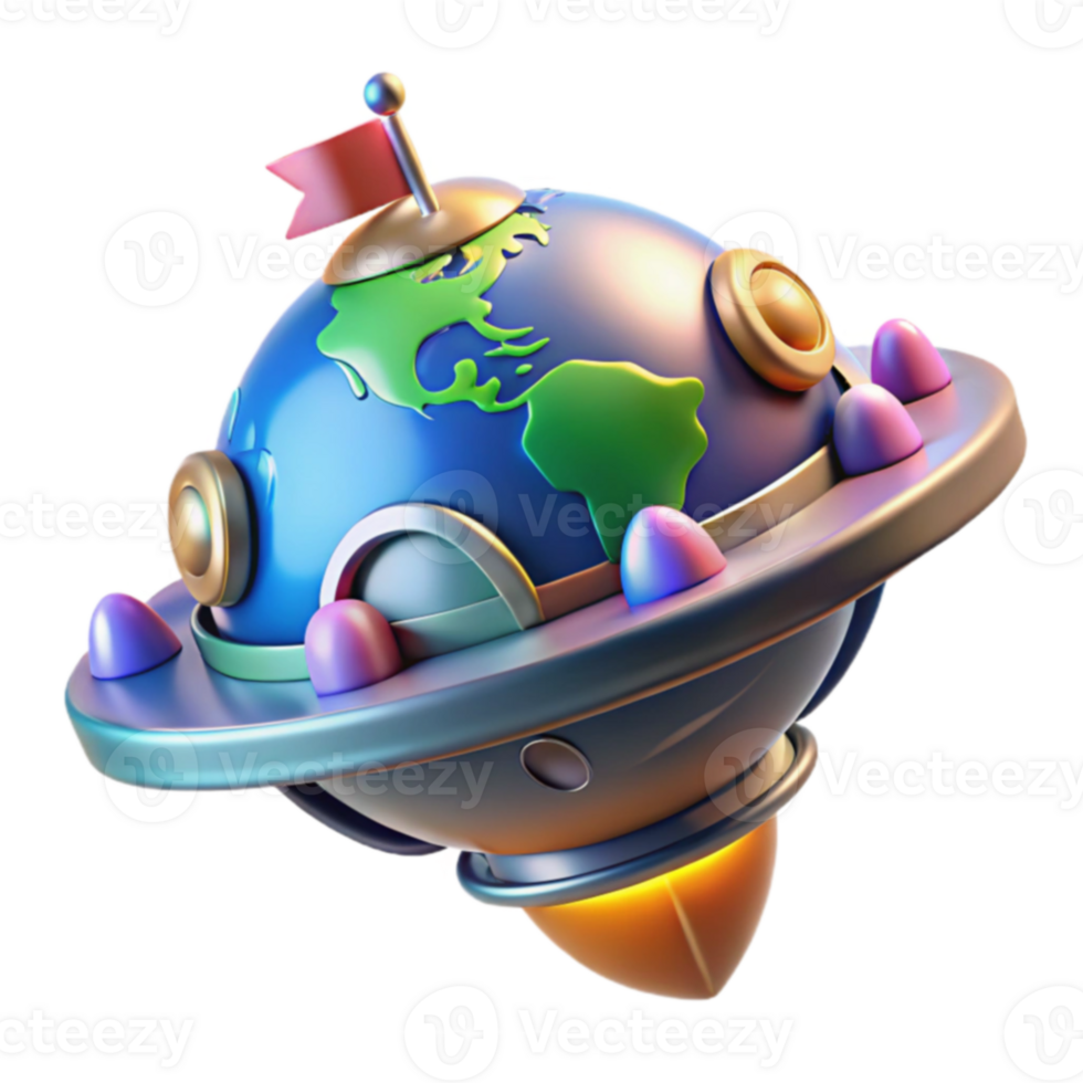 3D Render Earth on Flying Saucer 56480074 PNG