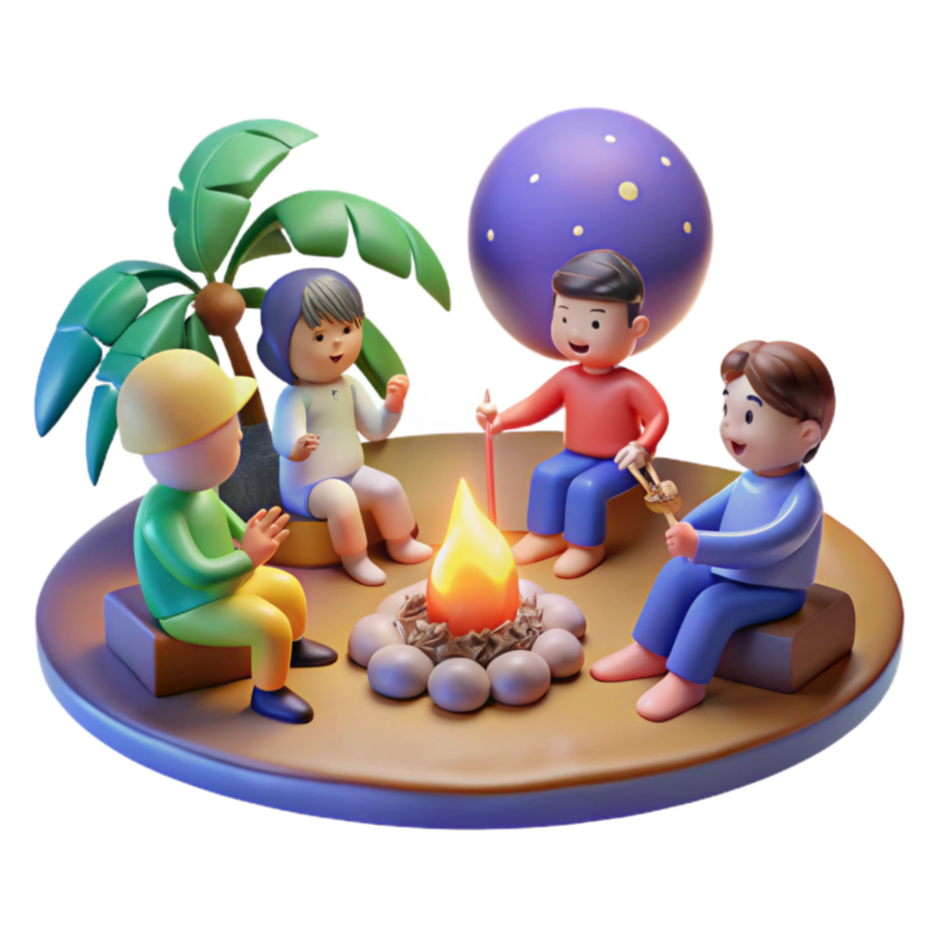 Kids Campfire Night Fun 3D Animation 56481765 PNG