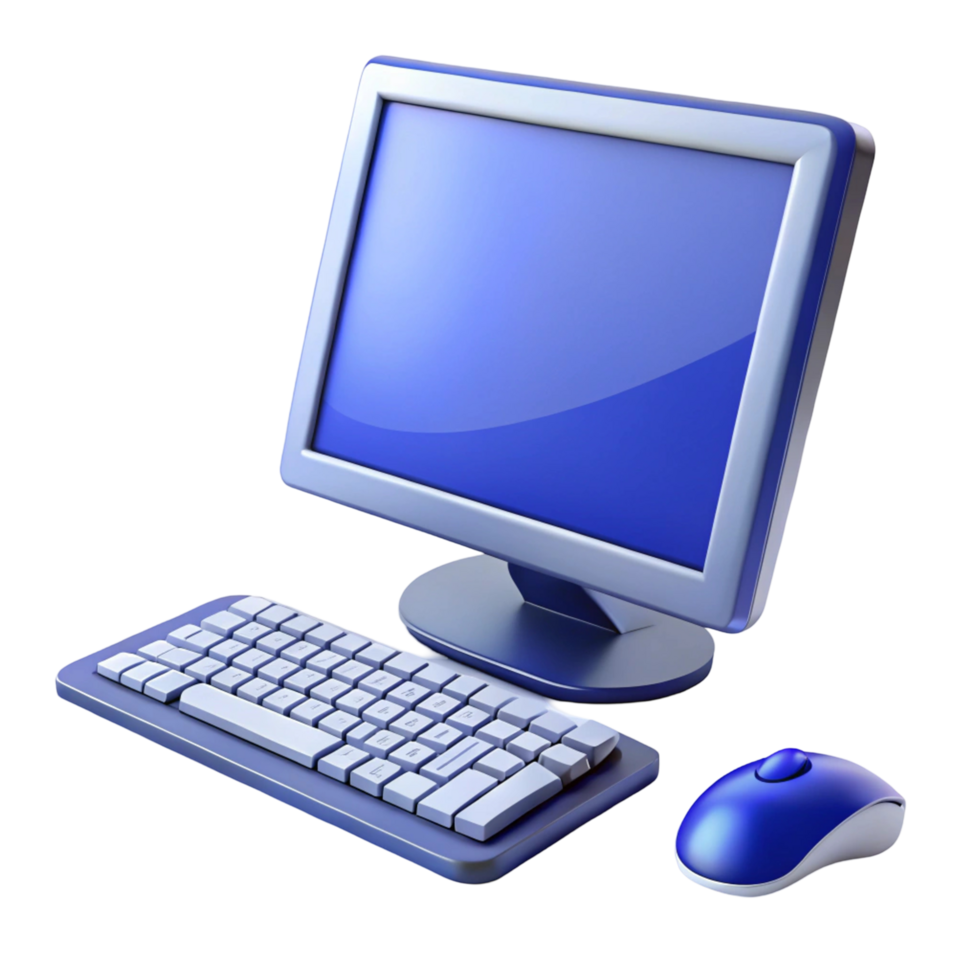 Sleek Blue Desktop Computer, Keyboard, and Mouse 56484175 PNG