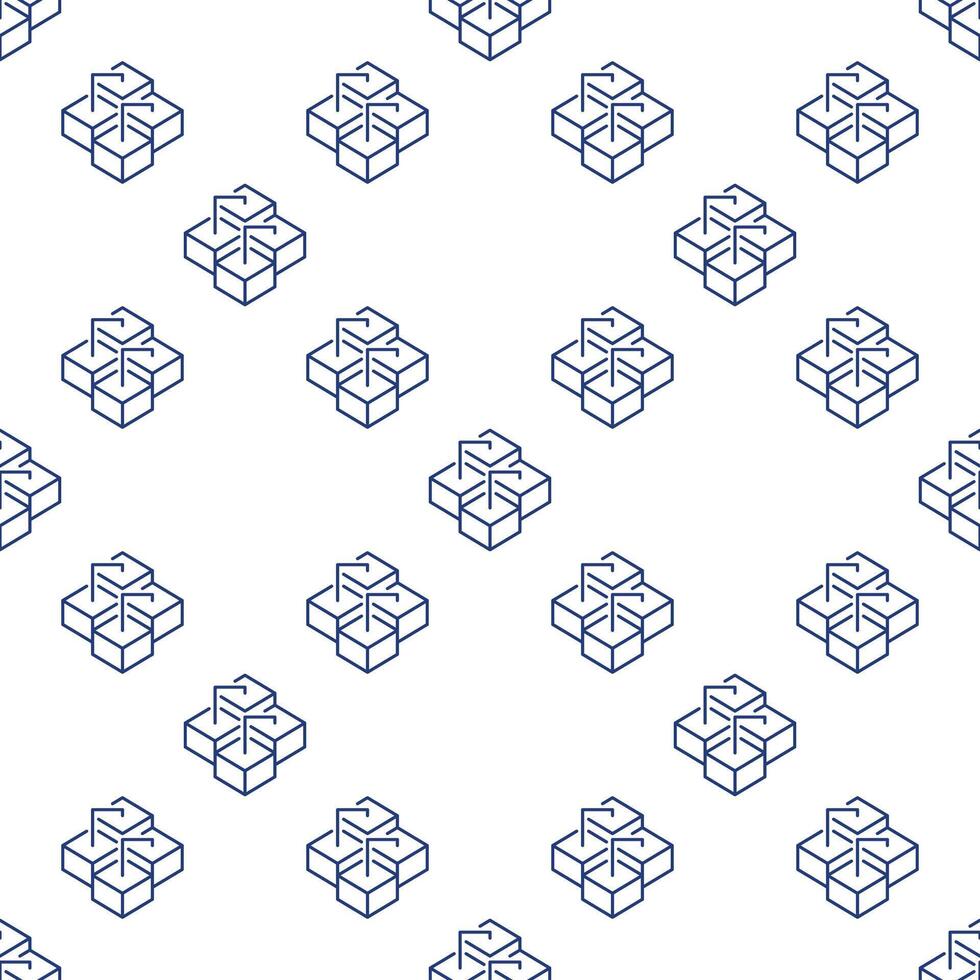 Blockchain Technology Linear Cube Network Structure Seamless Pattern