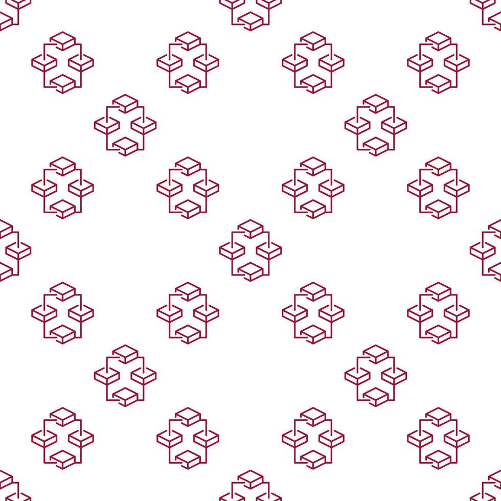 Blockchain Thin Line Seamless Pattern Four Blocks Linear Background
