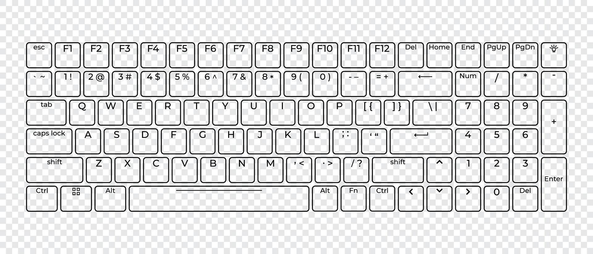 Computer keyboard button layout template with letters for graphic use, Modern computer keyboard ...
