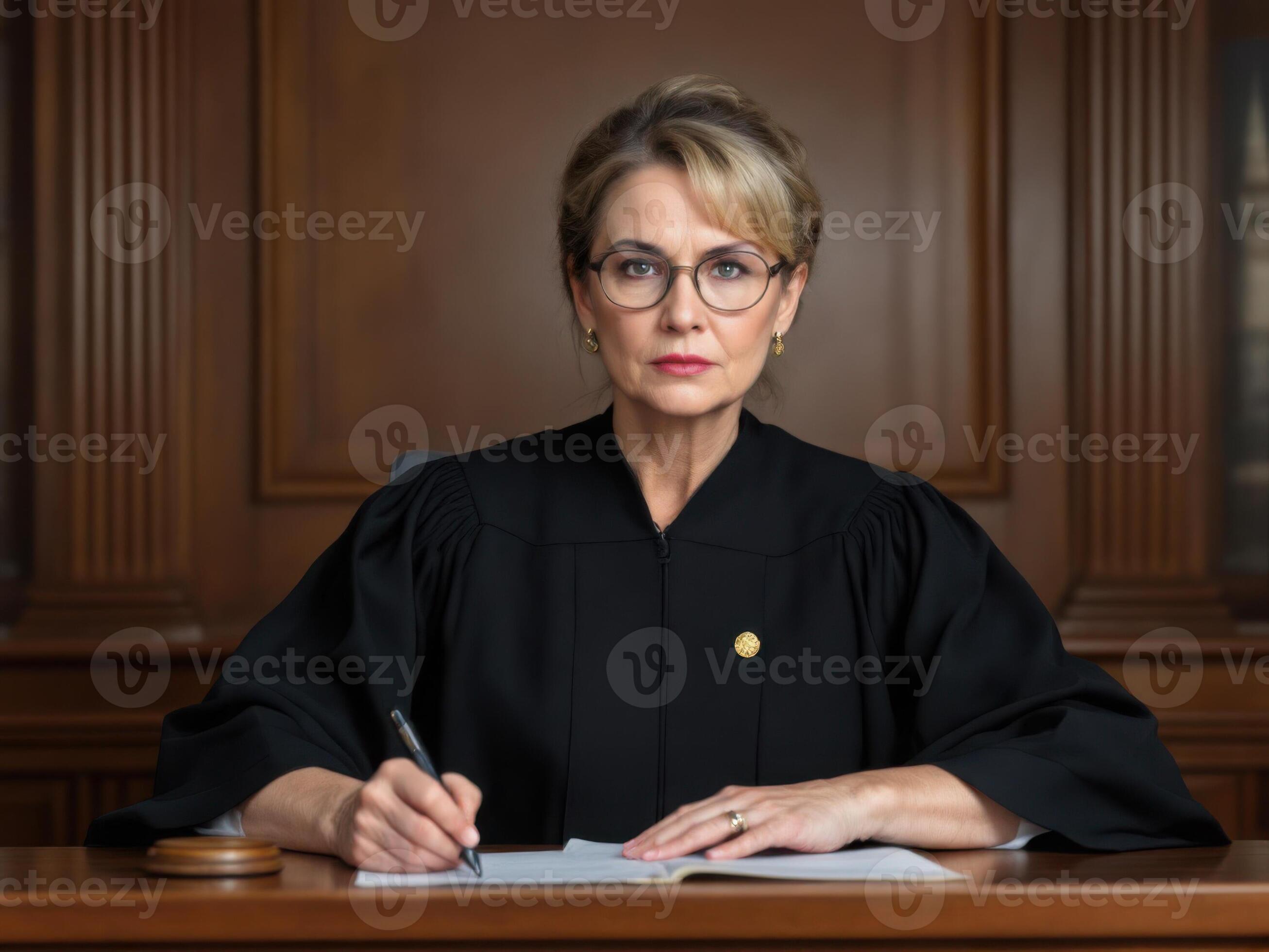 Woman judge at the bench in a courtroom 56489112 Stock Photo at Vecteezy