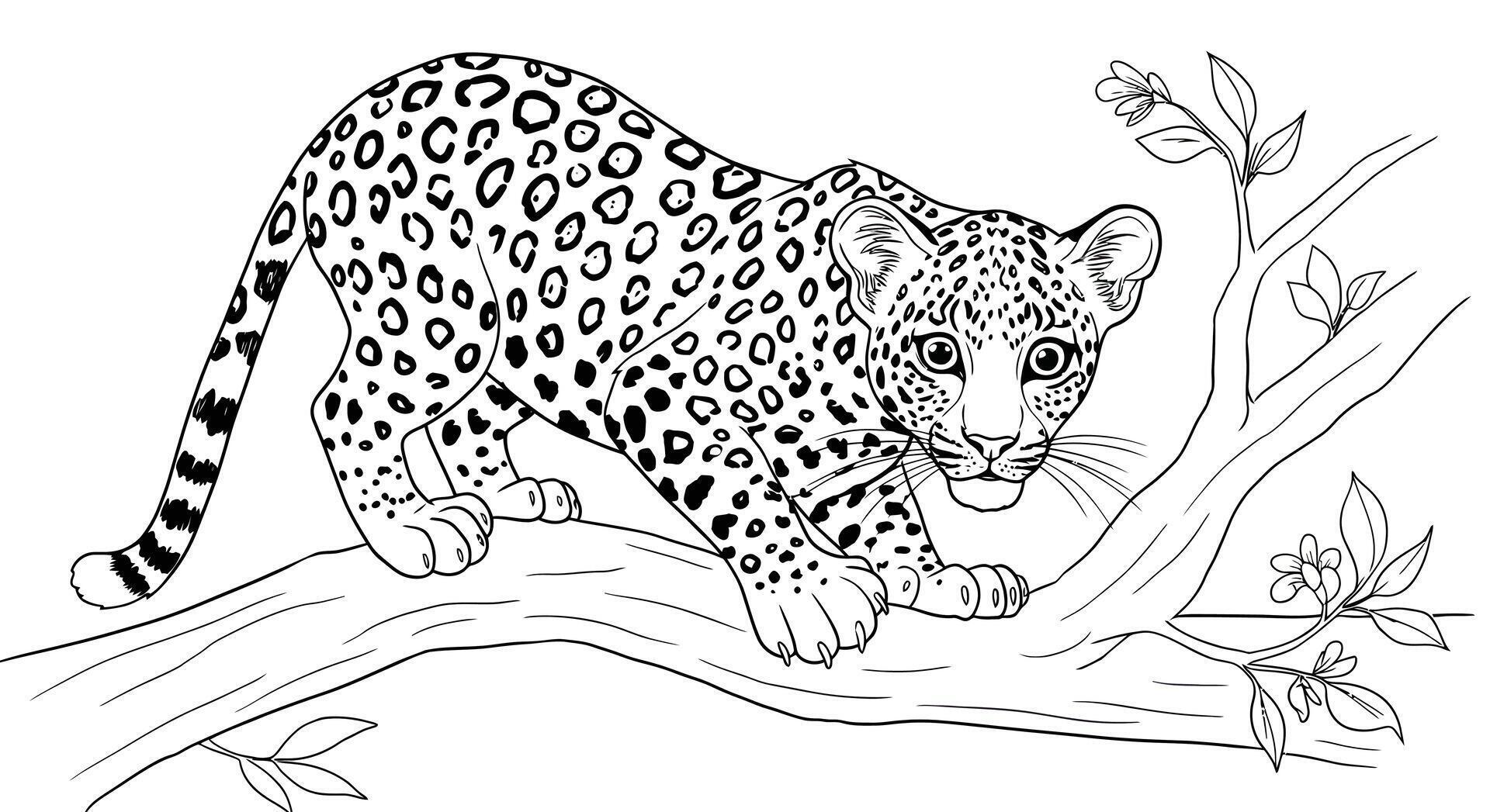A leopard on a branch coloring page 56493228 Vector Art at Vecteezy