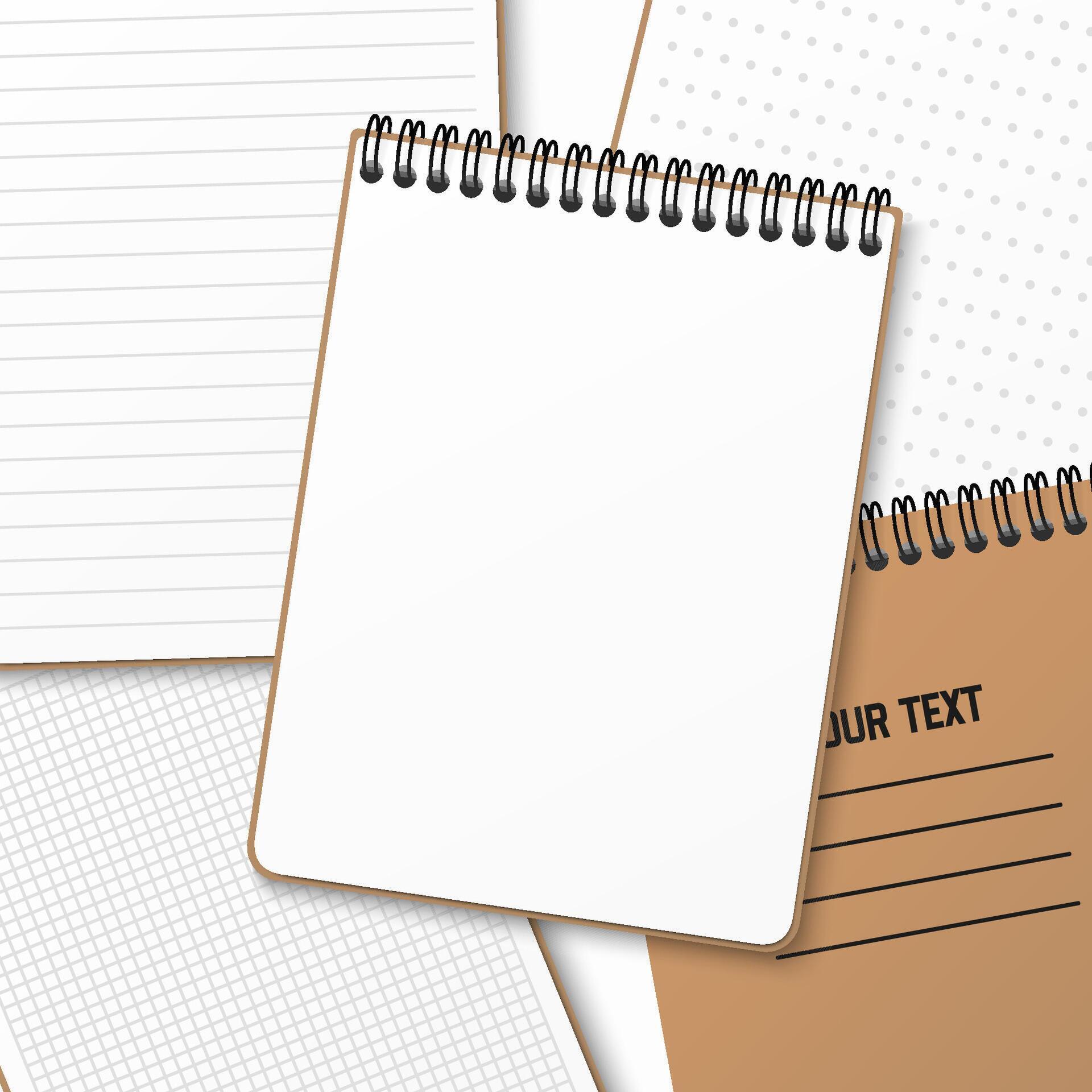 A notebook with a horizontal spring coil lies on top of another notebook. Notepad with a white ...