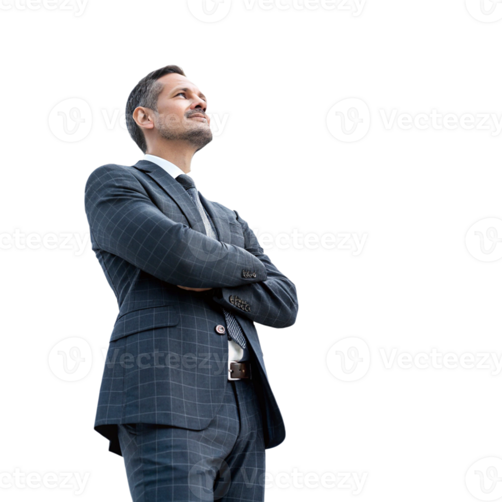 Professional businessman and modern suit, confident pose, transparent ...