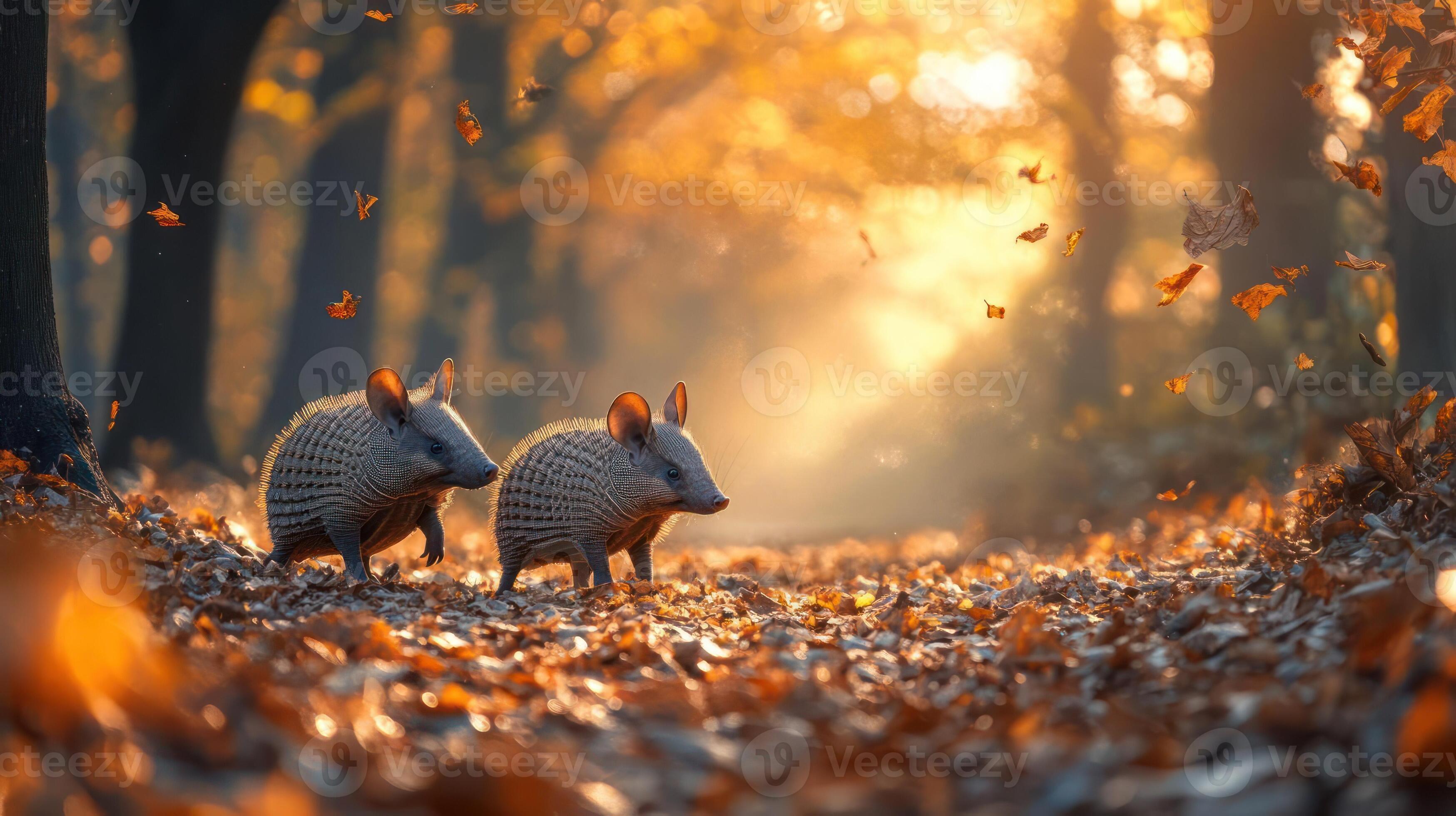Armadillos In Autumn Forest 56514248 Stock Photo at Vecteezy