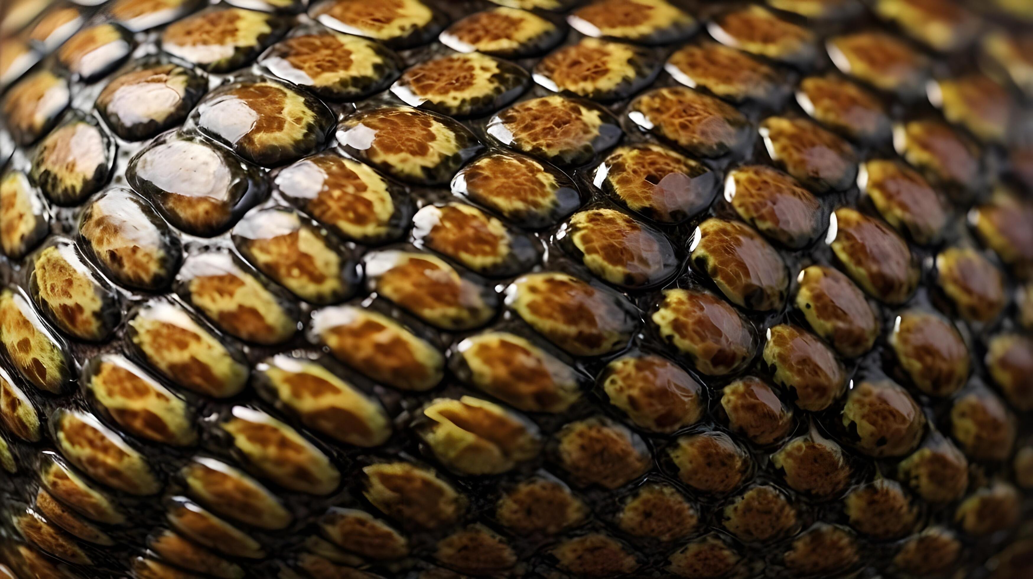 A magnified shot of a snakes scales, highlighting their overlapping ...