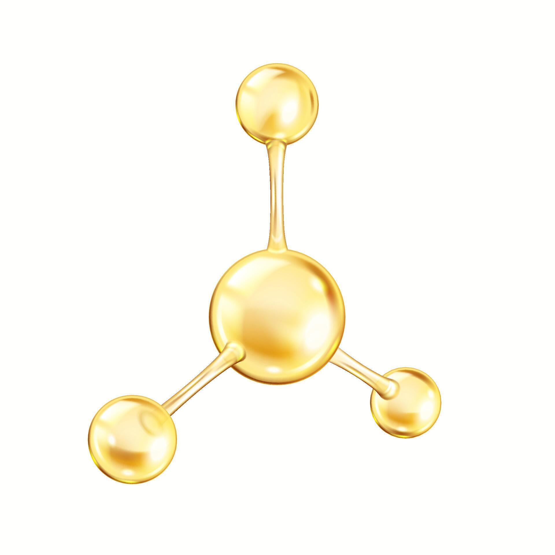 Golden Collagen Molecule From Spheres Realistic Illustration Model Represents Complex Chemical