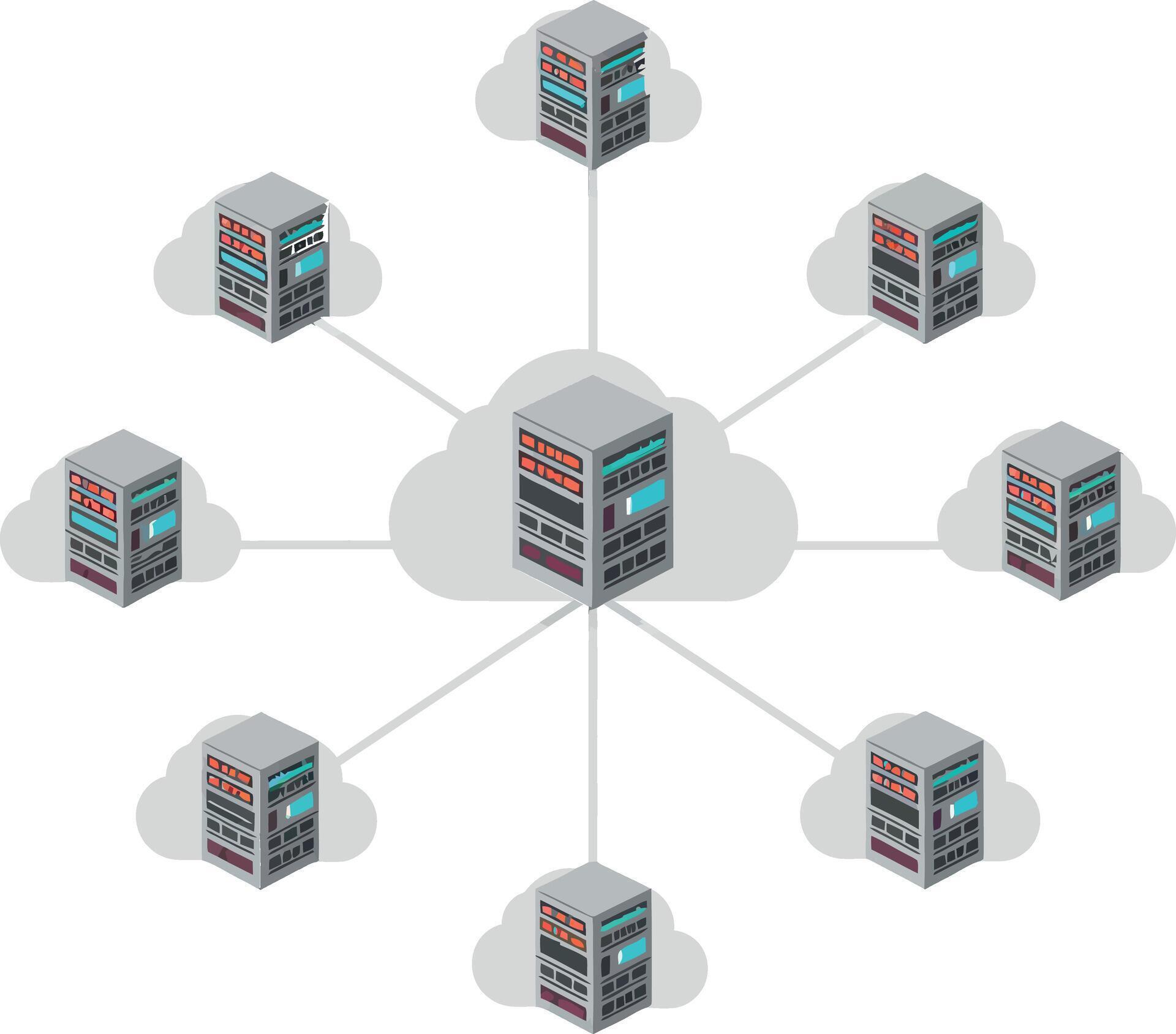 Cloud computing network architecture with servers in flat art 56544849 ...