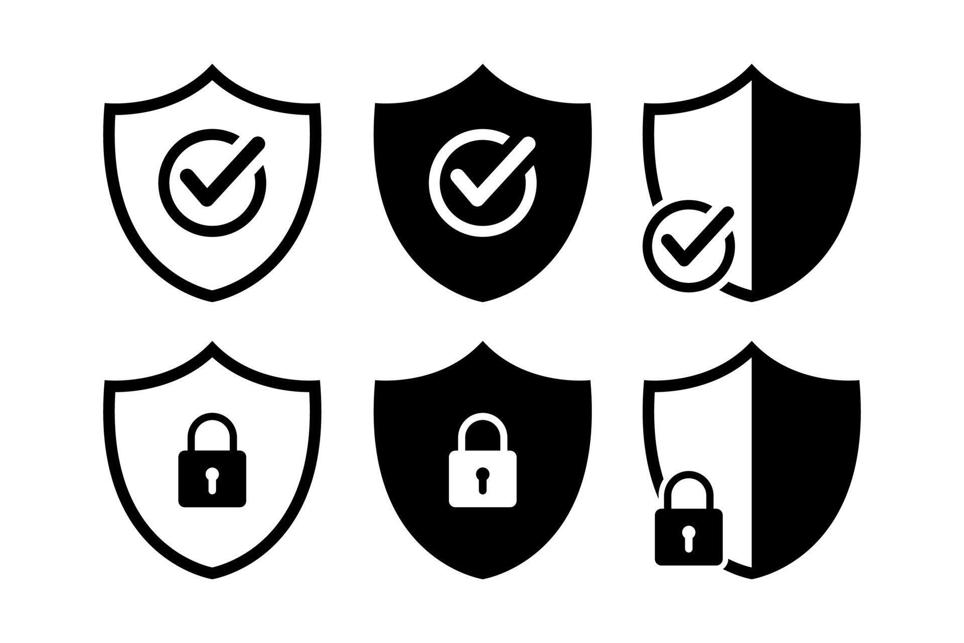 Shield icon set with lock, check mark and padlock 56545353 Vector Art at Vecteezy
