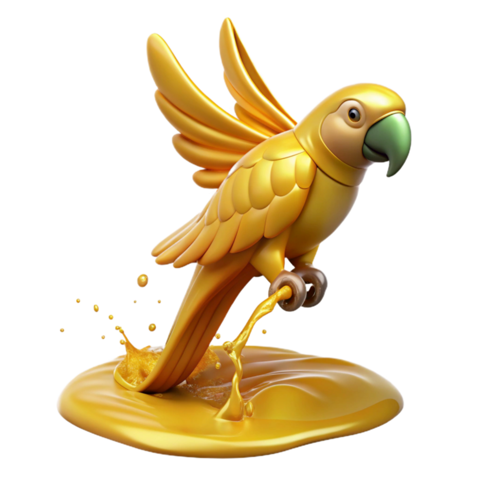 Golden Parrot Splash 3D Render of Bird in Liquid 56549659 PNG