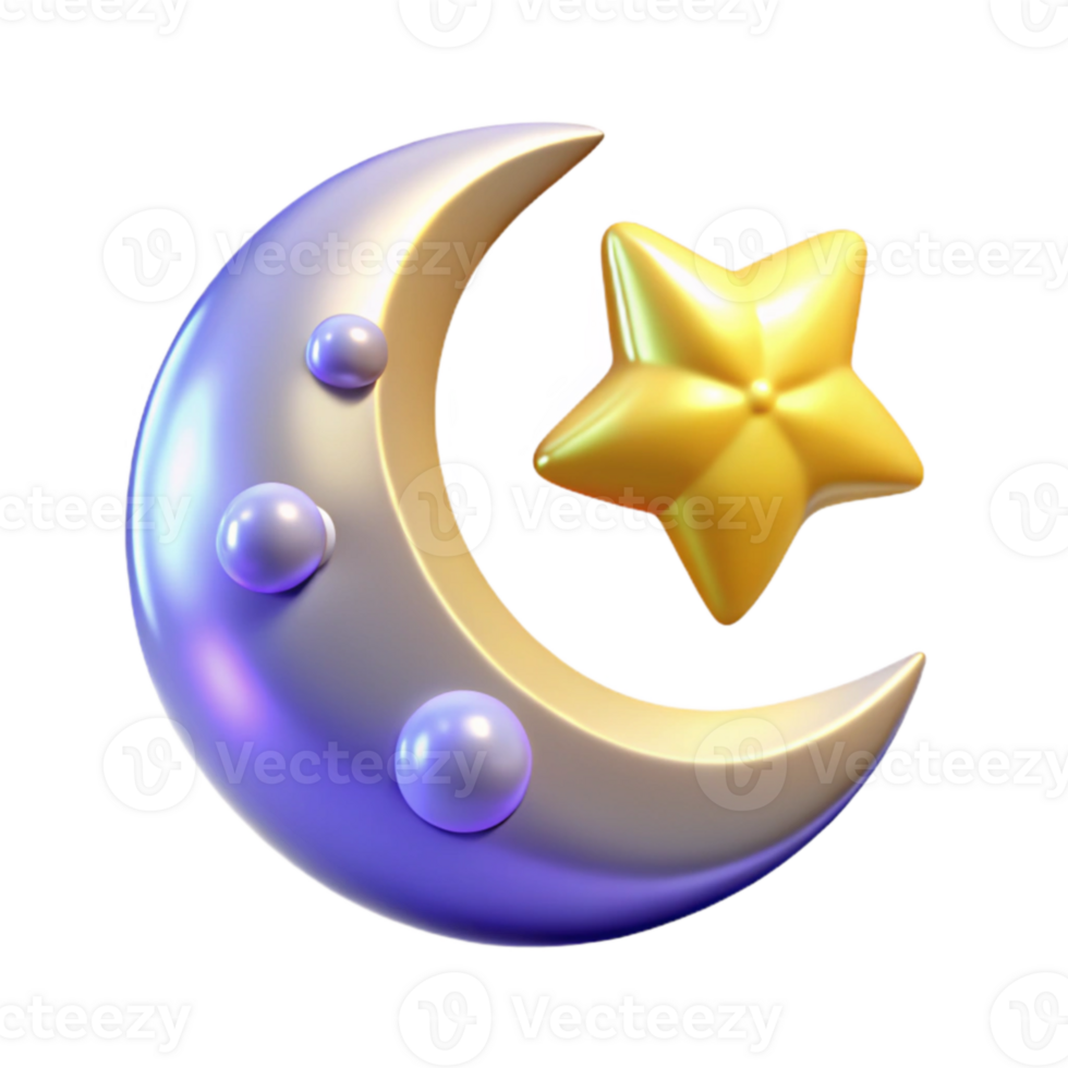 impressive vintage 3D Render Crescent Moon and Star professional 56553259 PNG