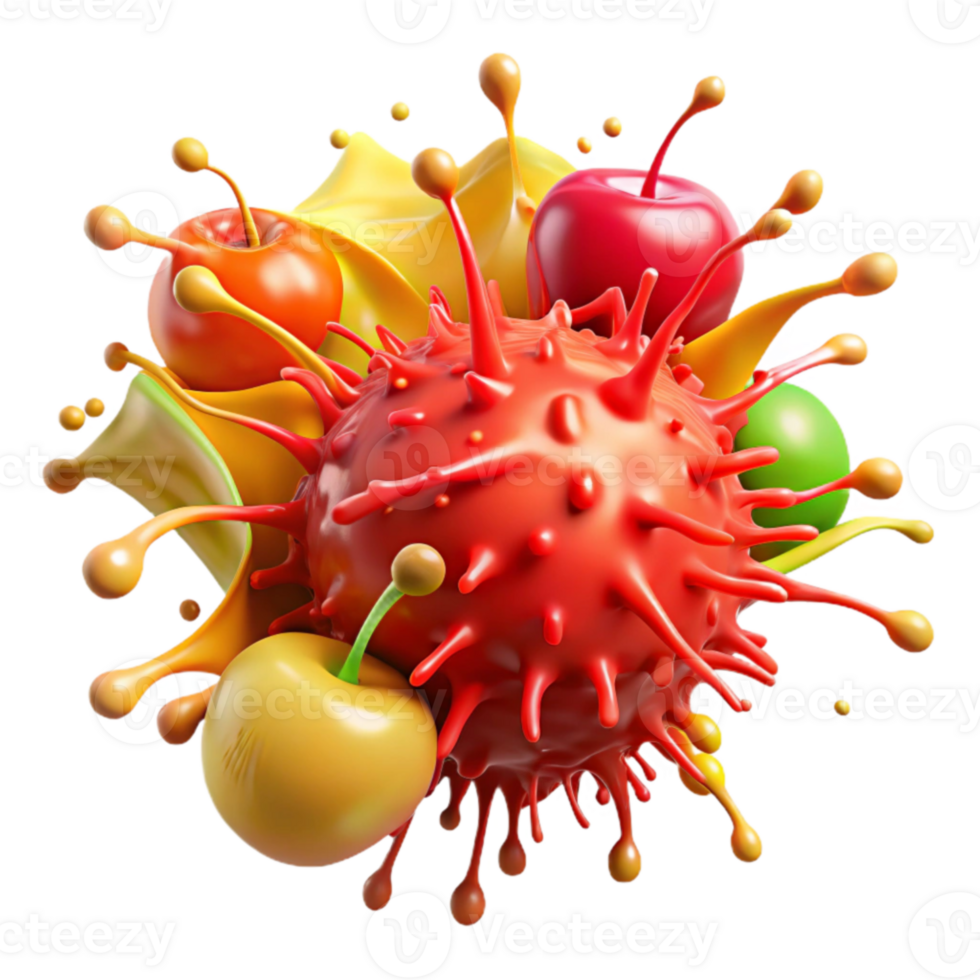 Fruit Splash Colorful 3D Render of Exploding Juicy Cherries and Citrus 56554472 PNG
