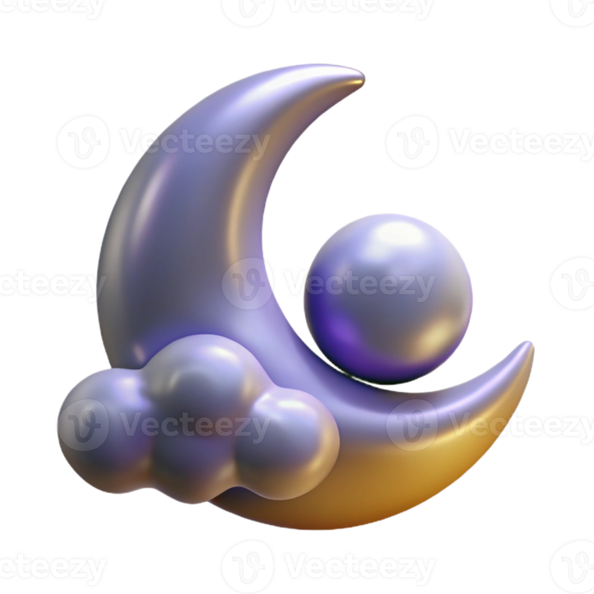 stunning minimalist 3D Render Crescent Moon Cloud Star high resolution 56554524 PNG