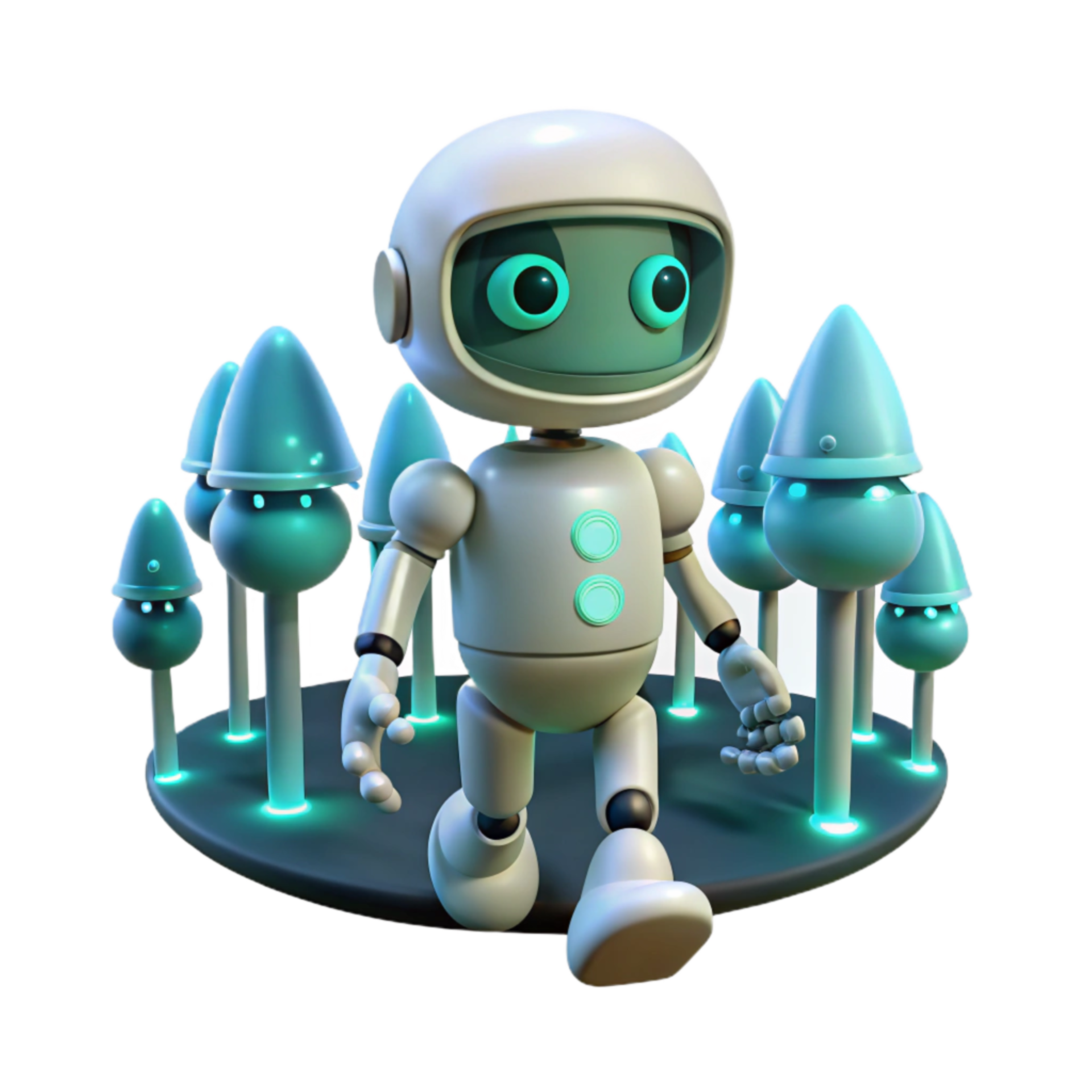 Robot Exploring Glowing Mushroom Forest 56555908 Png