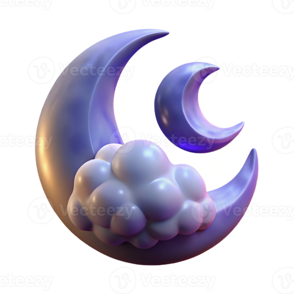 stunning vintage Crescent Moon and Cloud 3D Render detailed 56561080 PNG