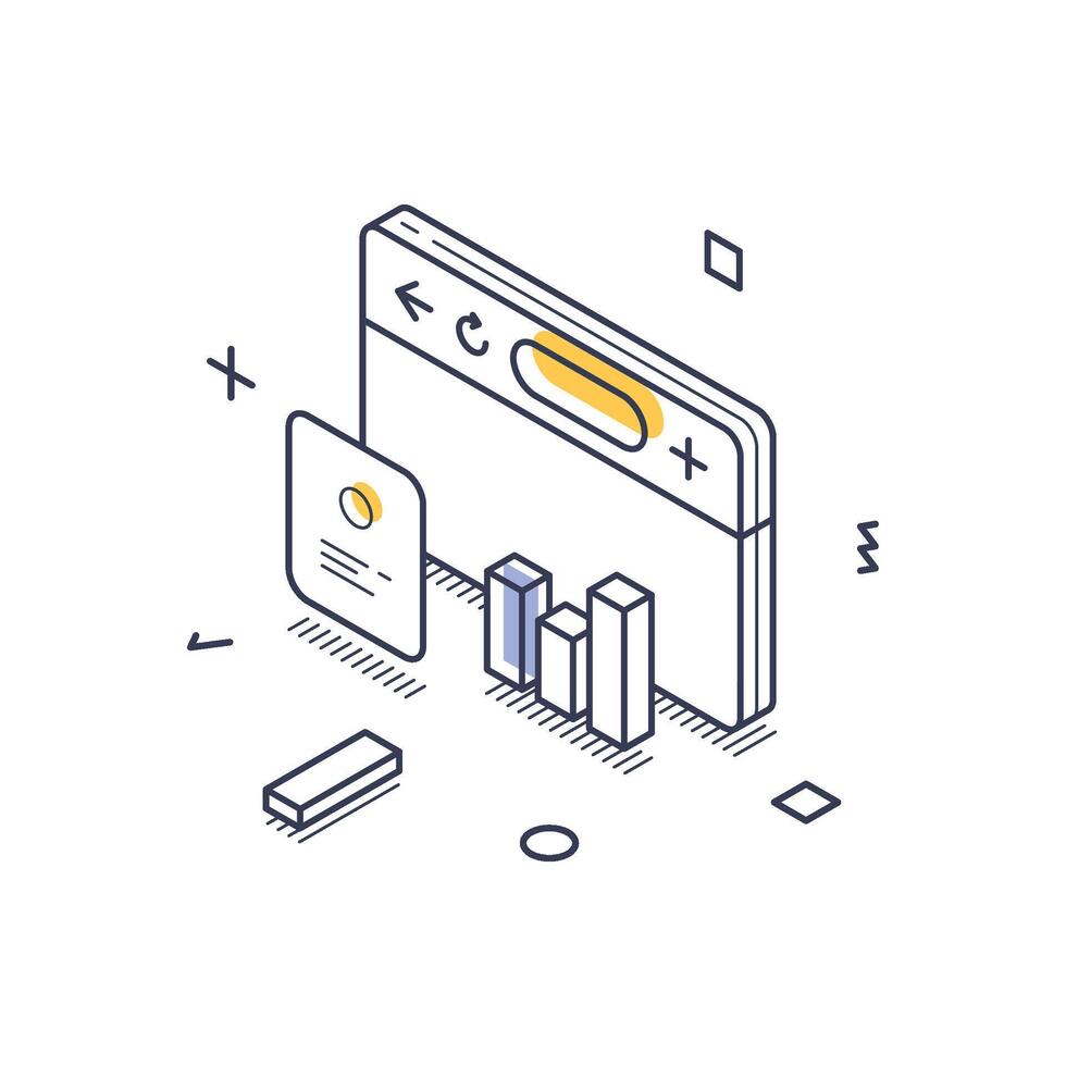 Isometric Line Art Icon Representing Social Media Interaction And Analytics In A Modern Design