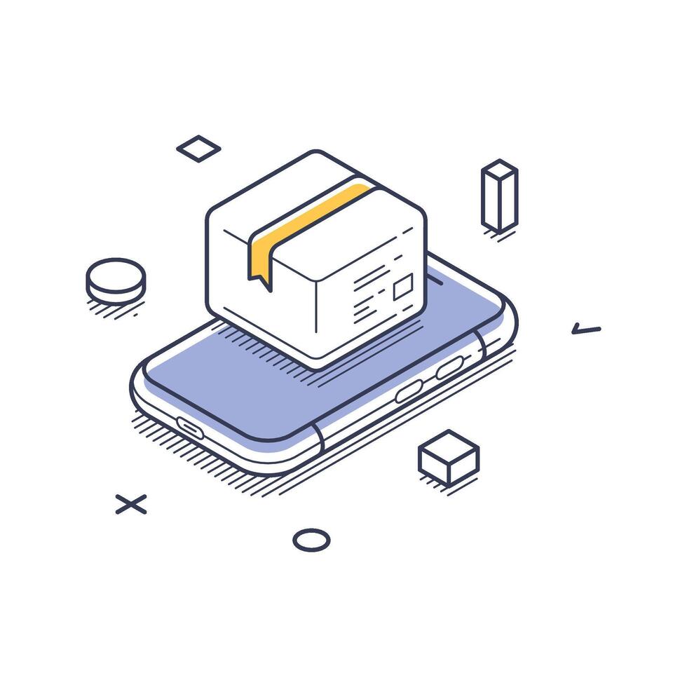 Isometric Line Art Icon Representing Delivery Service Through Smartphone Technology 56566617