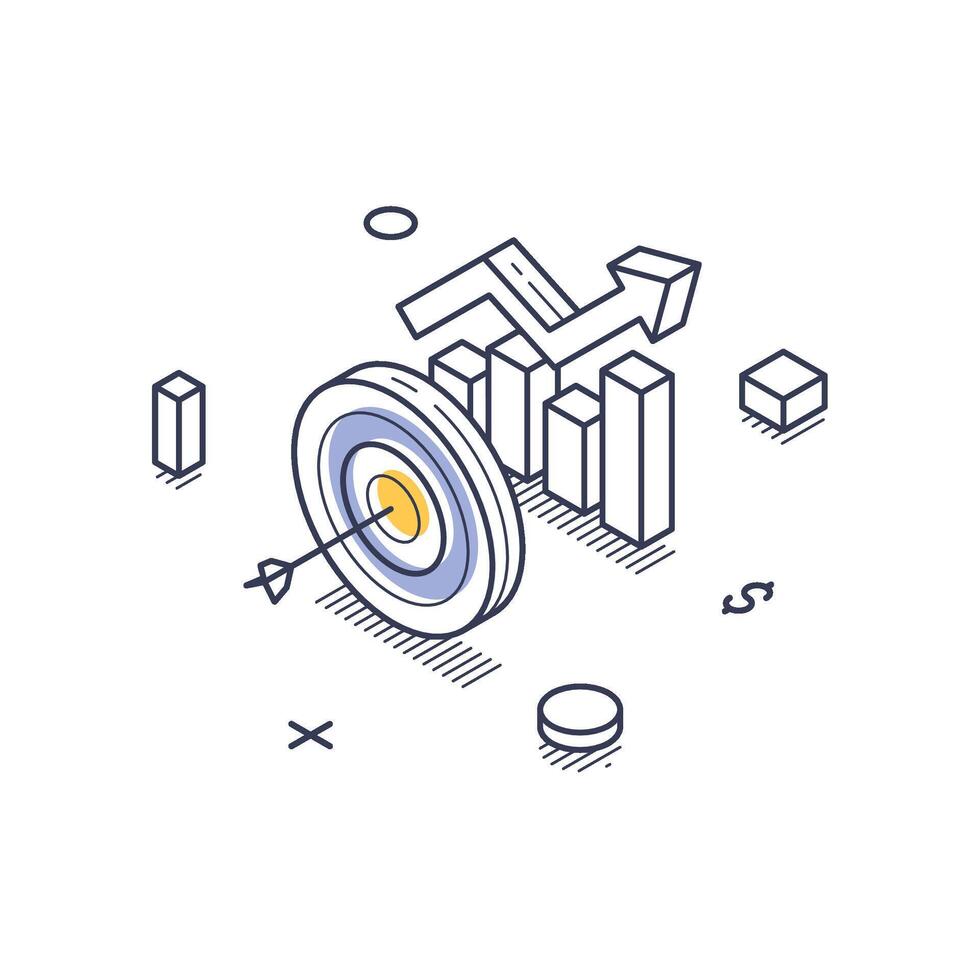 Isometric line art icon illustrating online marketing strategies and ...