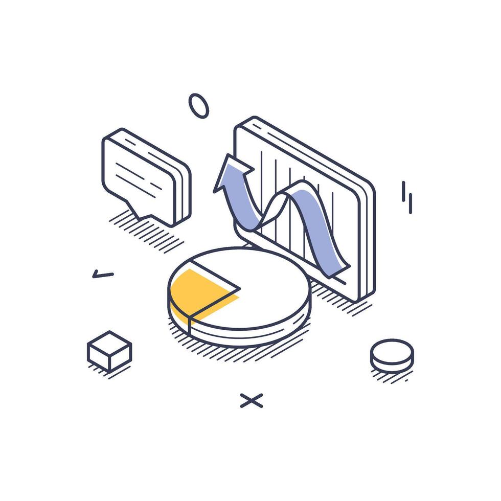 Modern isometric line art icon depicting data analysis in format with ...