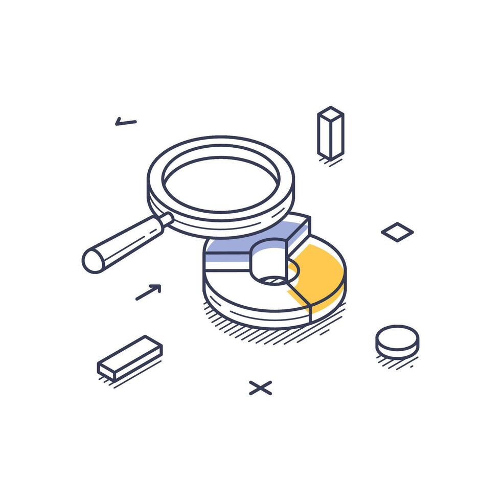 Explore the isometric line art icon representing data analysis with ...