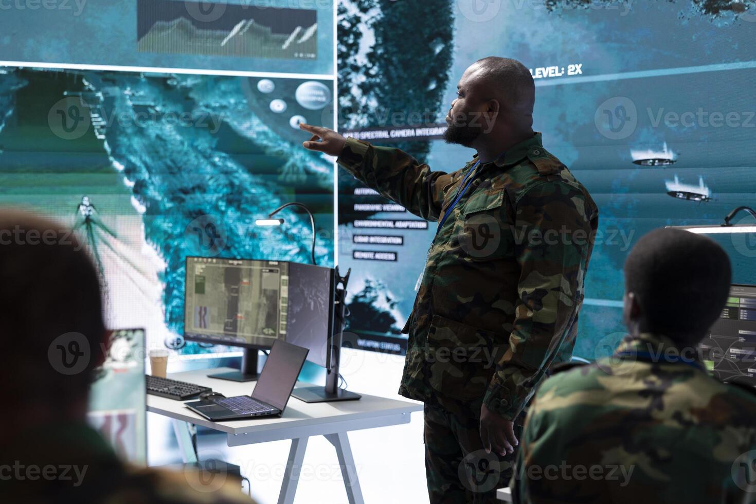 Military Staff Work In A High Tech Monitoring Room Command Post Managing Cybersecurity